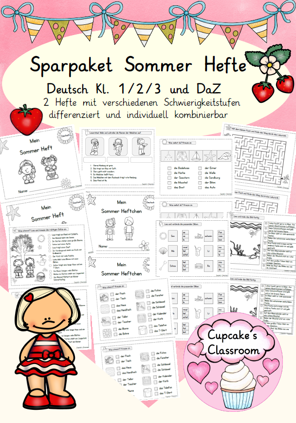 Deutsch/ DaZ - Sommer - Sparpaket A5 Übungshefte Kl. 1/2/3 - Lesen ...