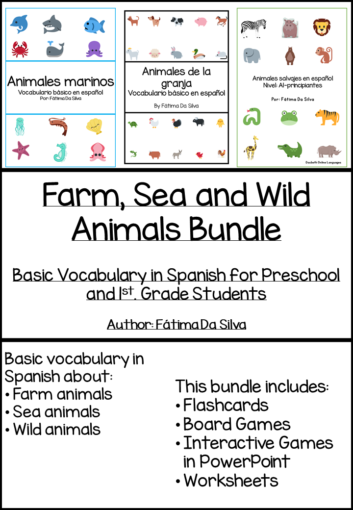 Bundle: Farm, Sea and Wild Animals in Spanish-Paquete: Animales de la ...