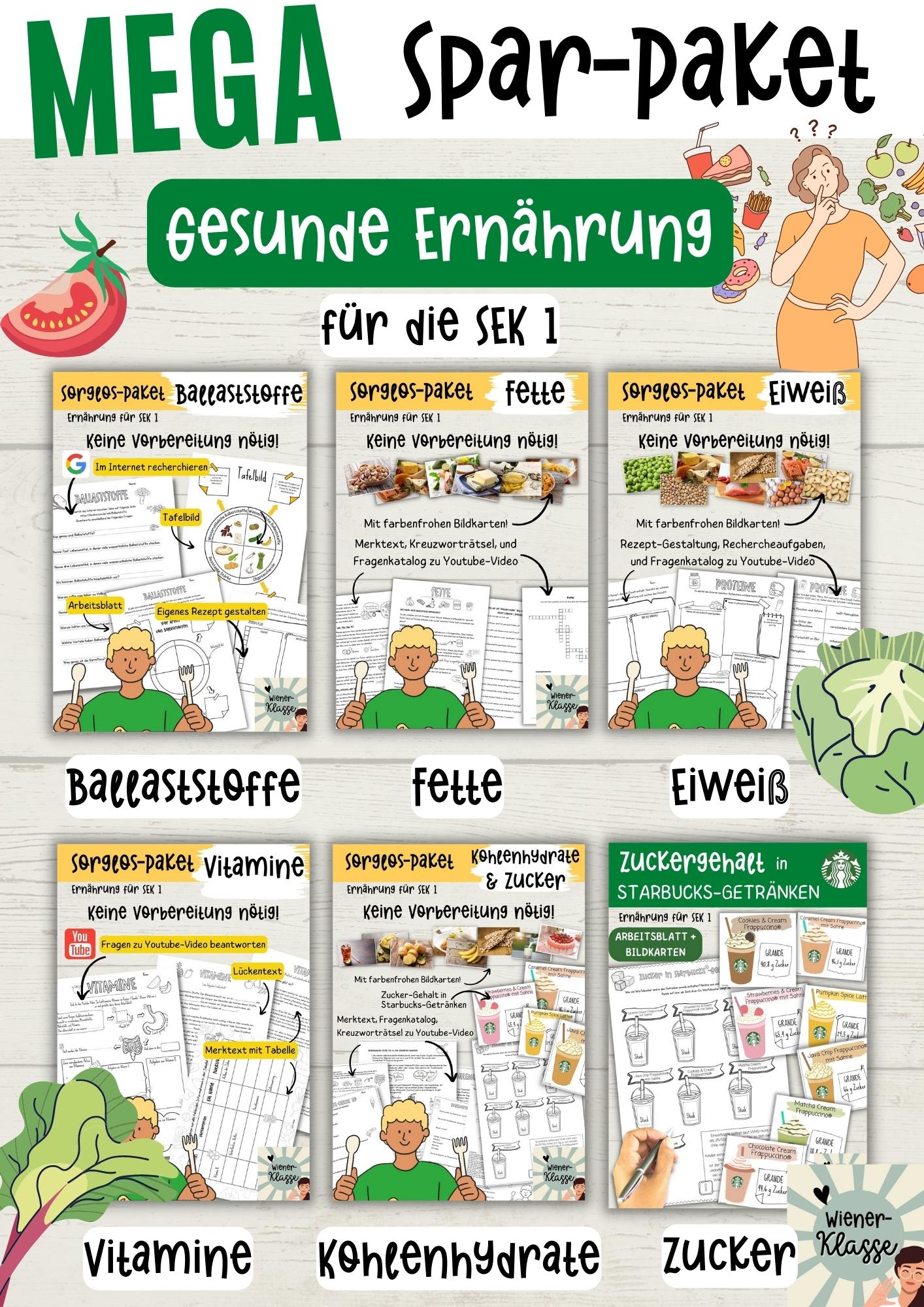 MEGA Spar-Paket "Gesunde Ernährung" für die SEK 1 / Arbeitsblätter ...