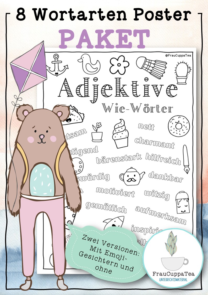 PAKET Wortarten Poster zum Ausmalen FrauCuppaTea – Unterrichtsmaterial ...