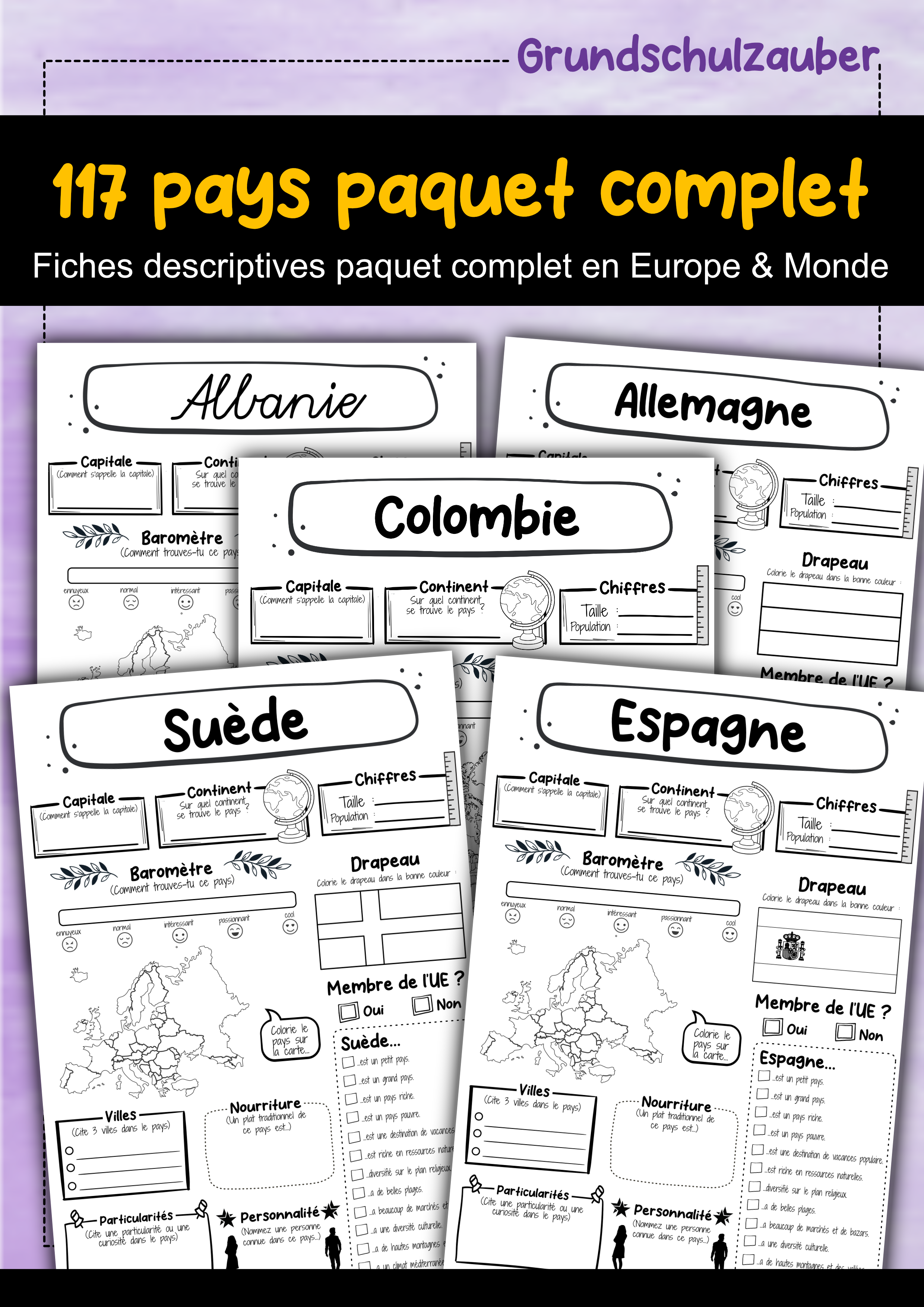 Fiches pays Kit complet - 117 pays d'Europe & du monde (français ...