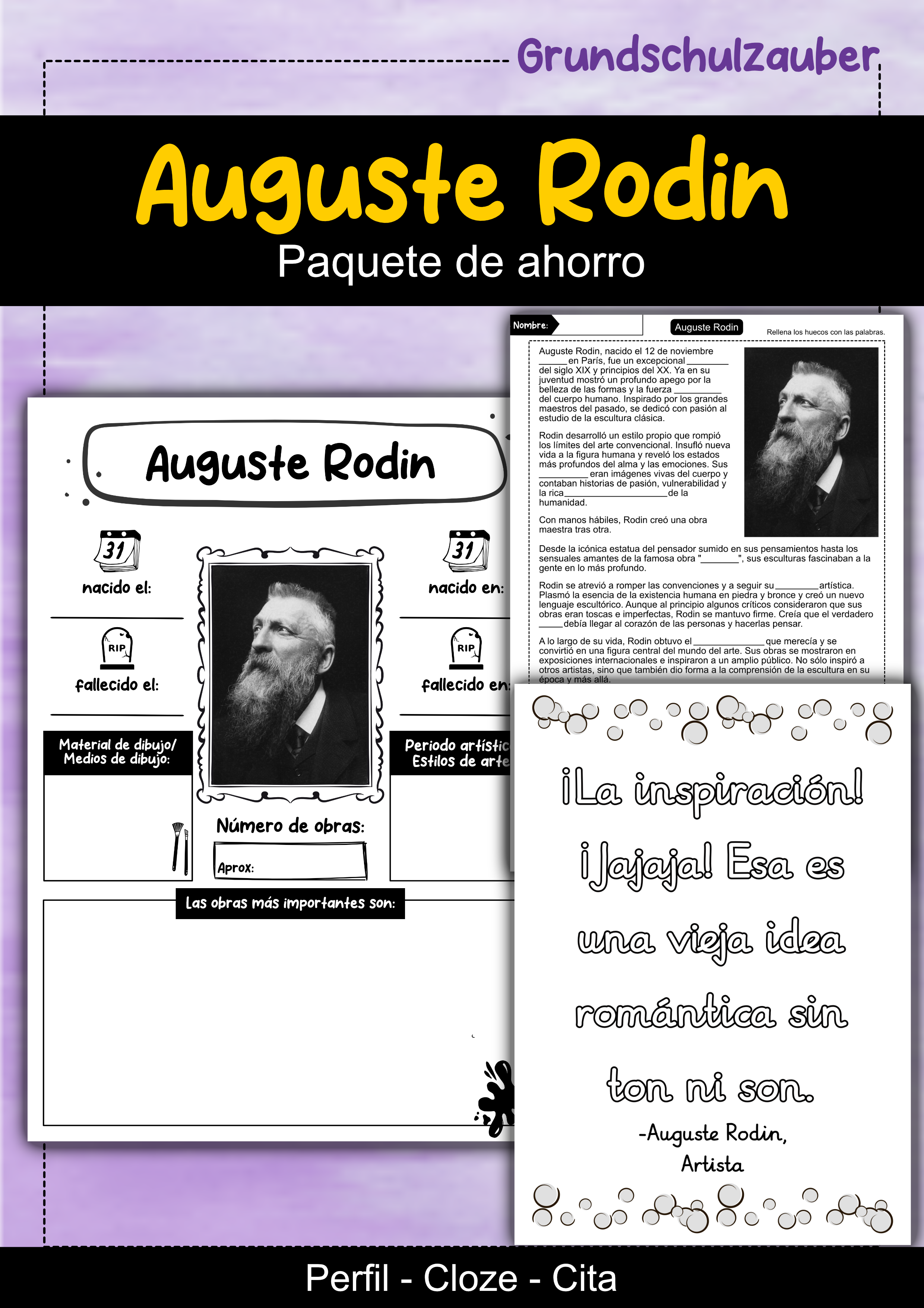 Auguste Rodin Paquete de actividades - Ficha descriptiva, Cloze y Cita ...