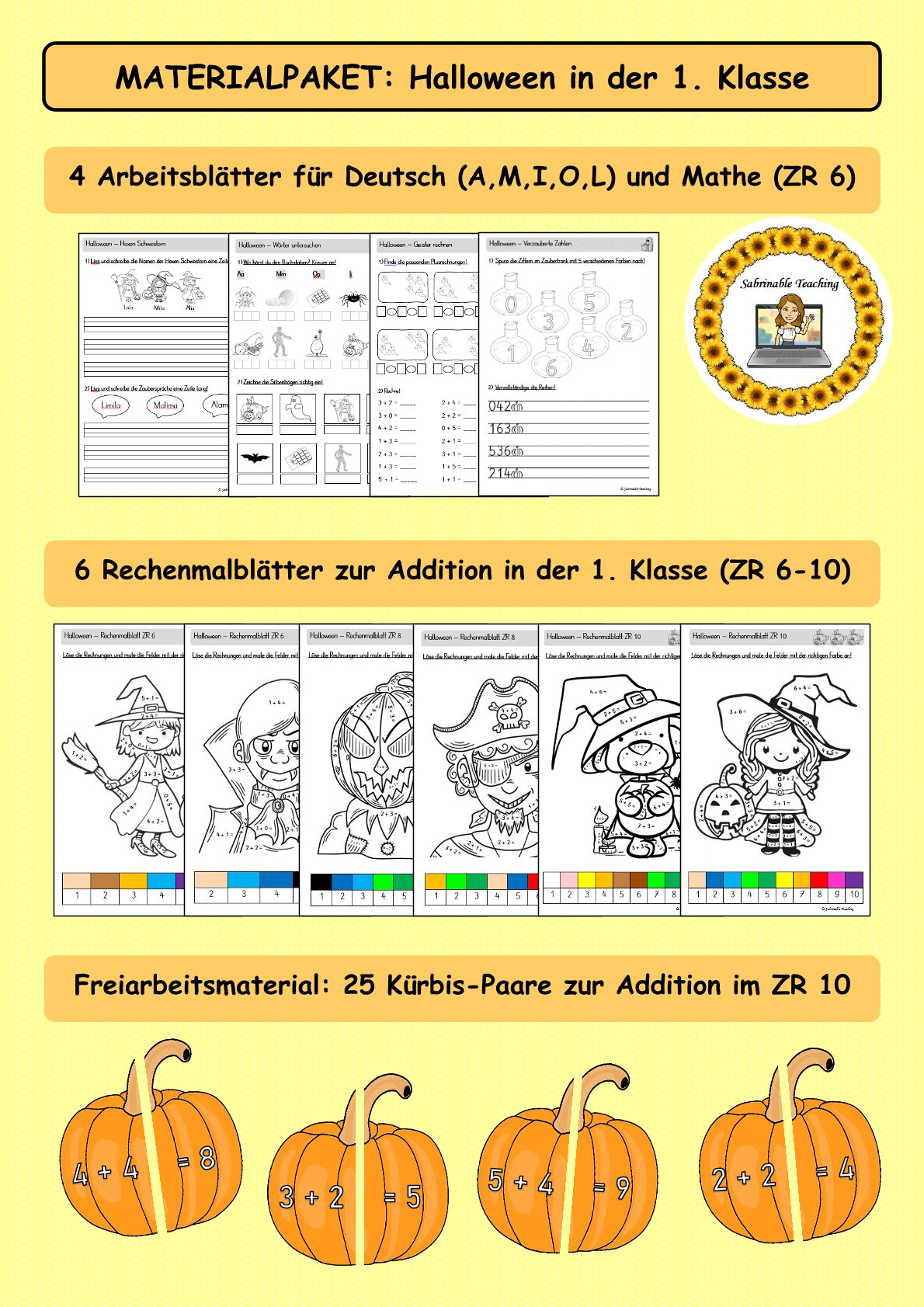 MATERIALPAKET: Halloween 1. Klasse – Unterrichtsmaterial in den Fächern ...