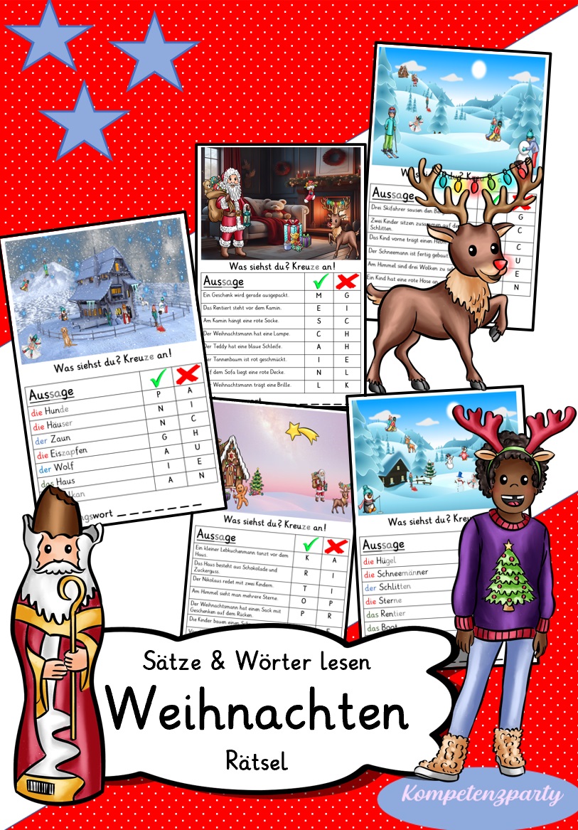 Materialpaket Leserätsel Weihnachten/Winter (Sätze und Wörter) DaZ und ...