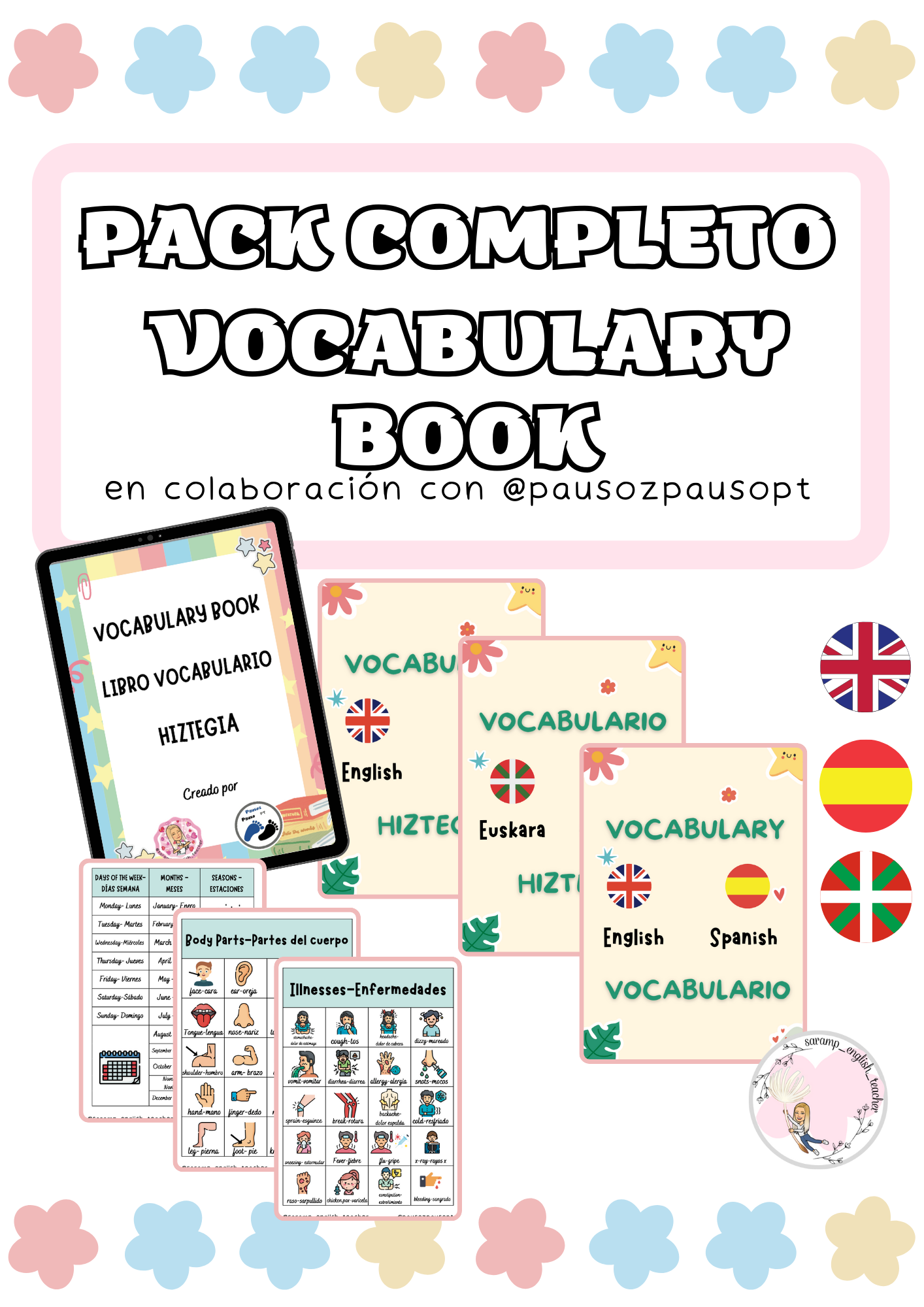 PACK COMPLETO: VOCABULARY BOOK/LIBRO VOCABULARIO/HIZTEGIA - material ...