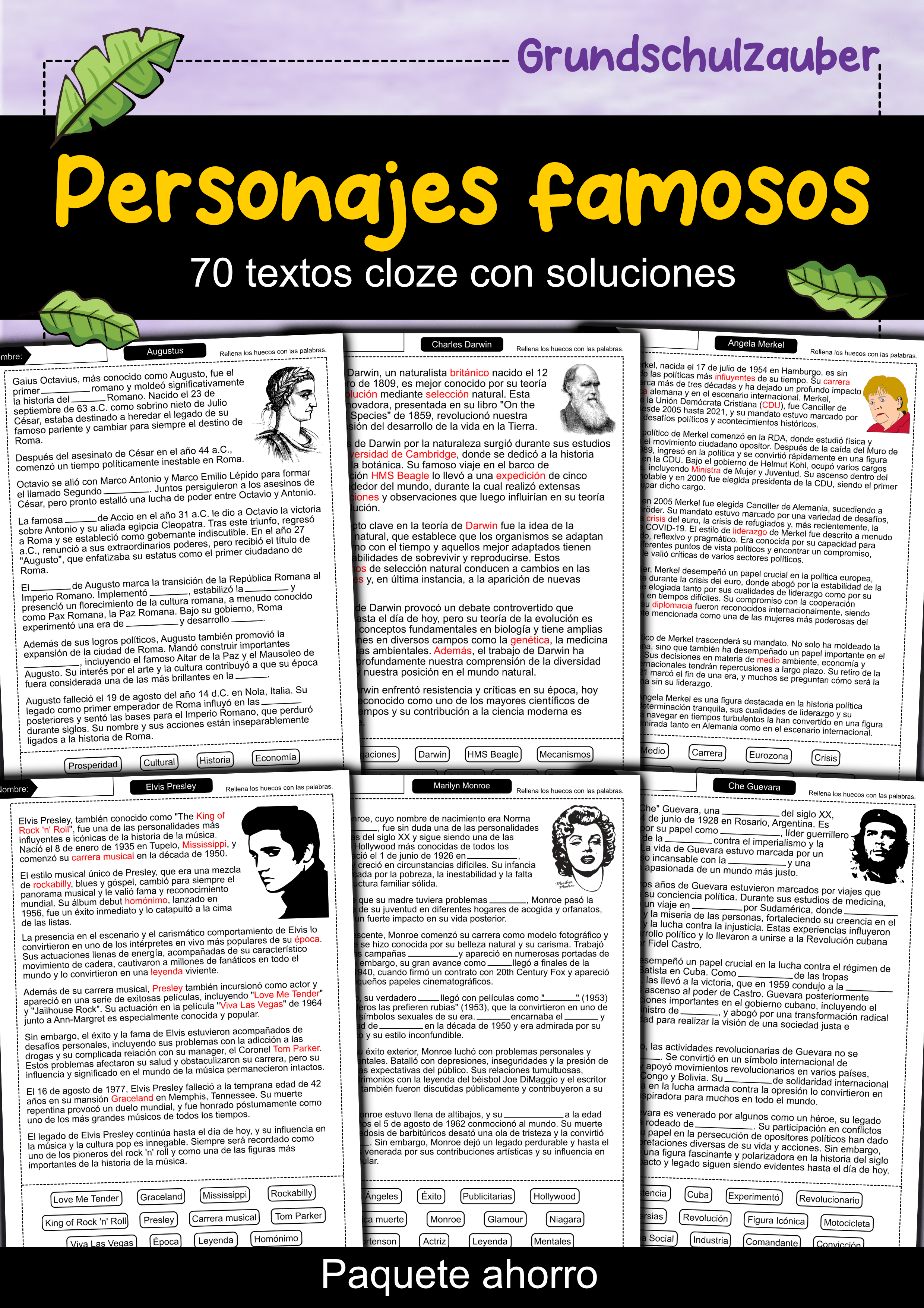 Personajes famosos - 70 pruebas cloze con solución (español ...