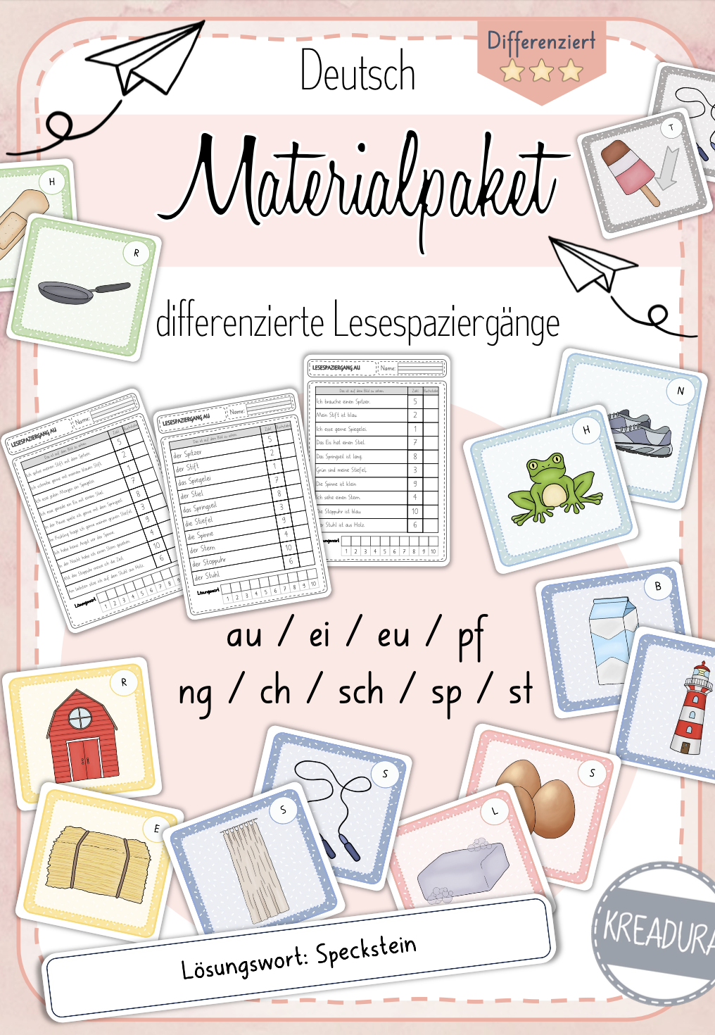 Materialpaket Lesespaziergang Laut au ei eu ng pf ch sch sp st - Laute ...