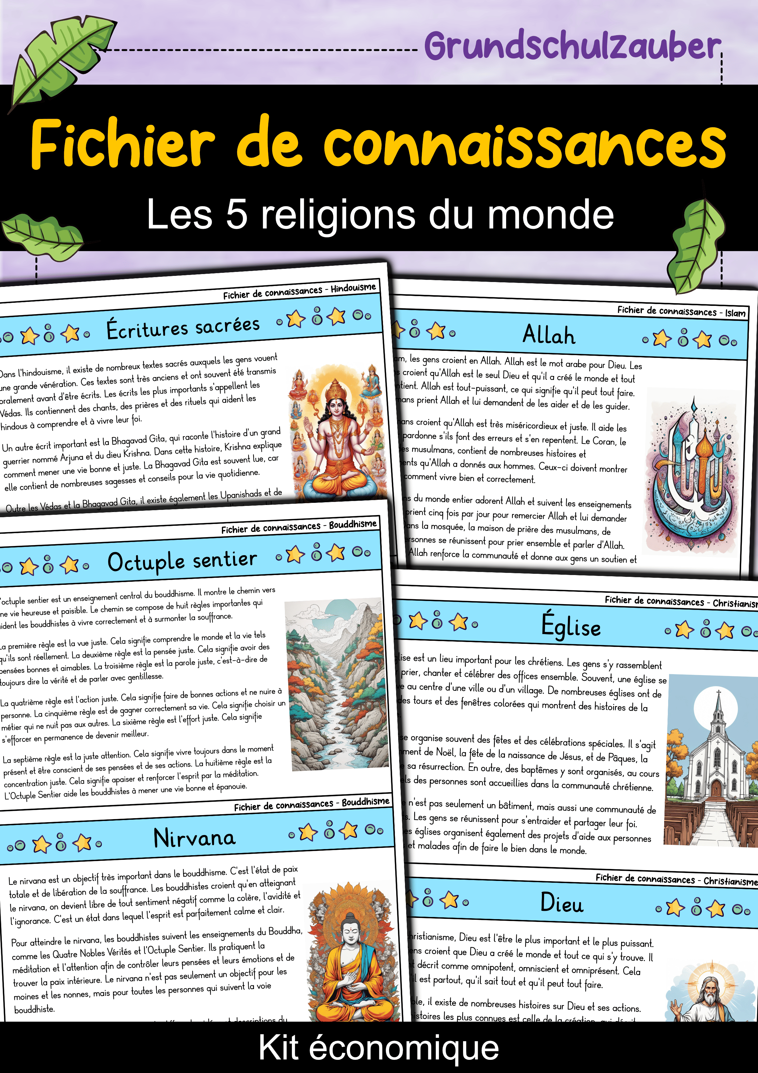 Fiches de connaissances sur la religion- Les 5 religions du monde ...