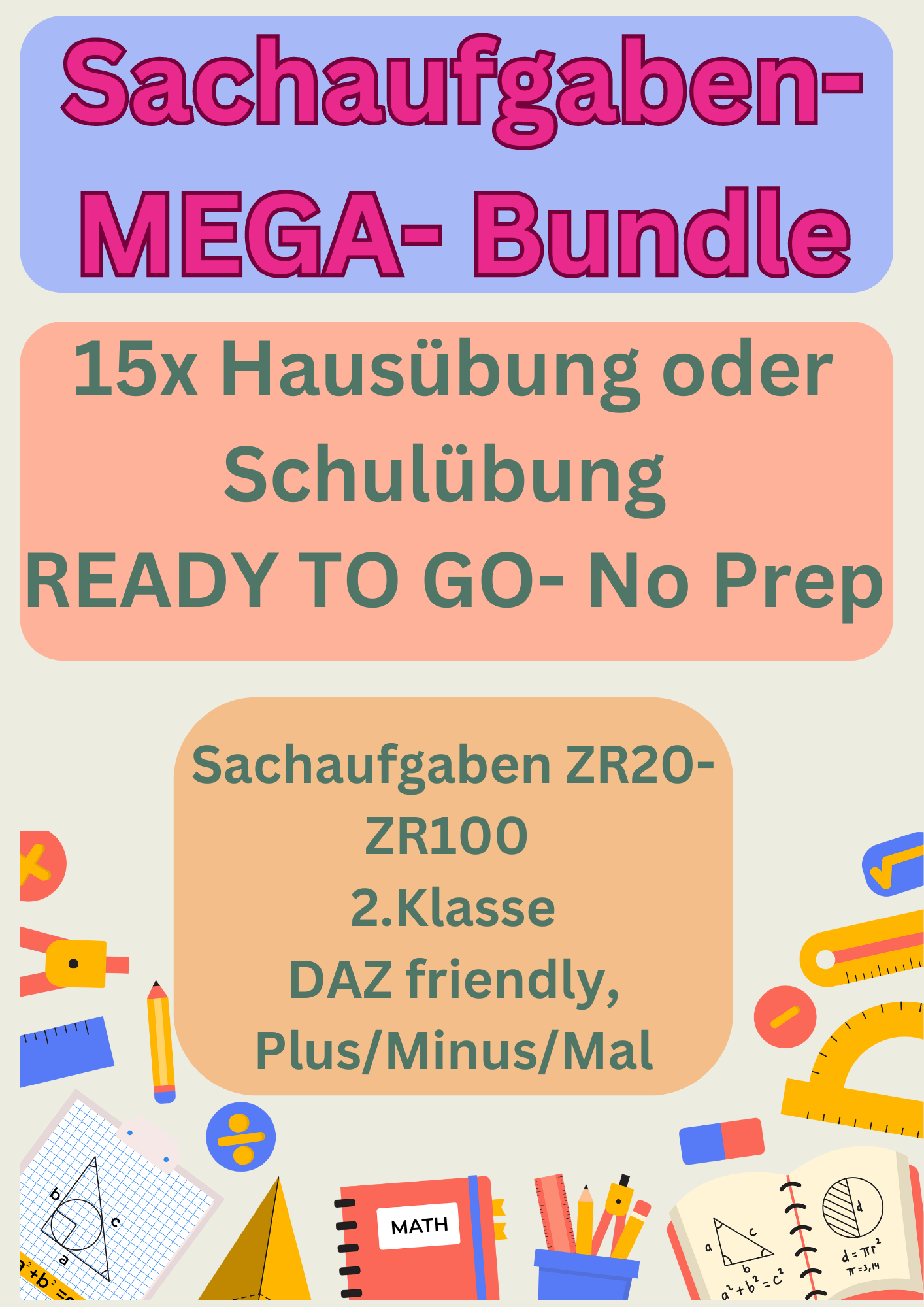 Materialpaket: Sachrechnen für Anfänger / DAZ friendly/ 11 A4 ...