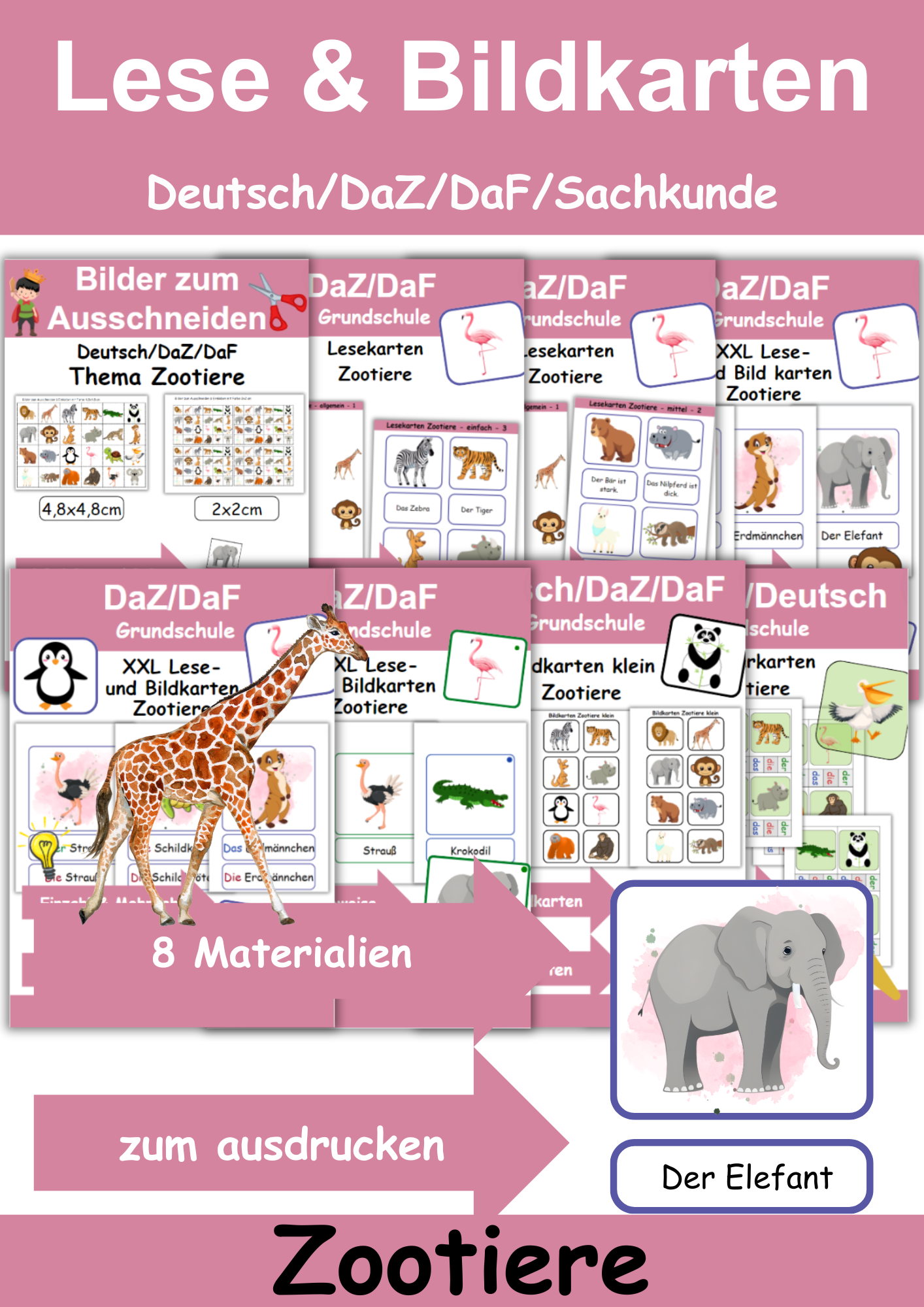 Materialpaket Zootiere / Lesekarten & Bildkarten - DaZ/DaF, Deutsch ...