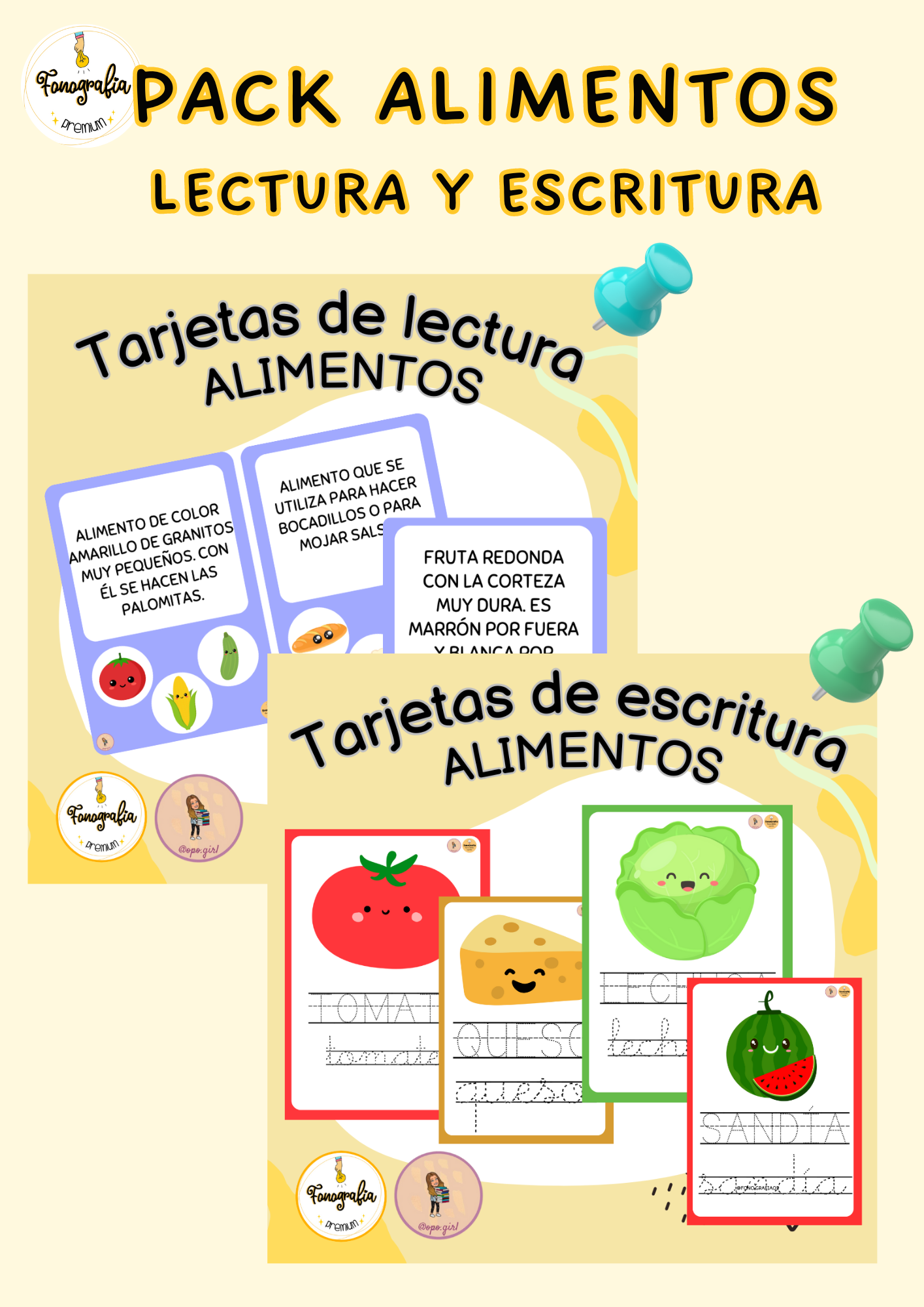 Pack Alimentos: Lectura y escritura - material didáctico de las ...