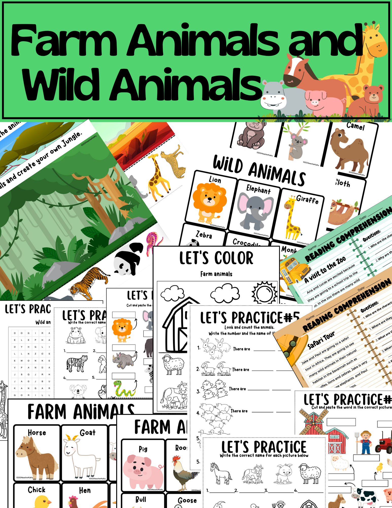 Farm Animals and Wild animals Vocabulary/ Vocabulario de animales ...