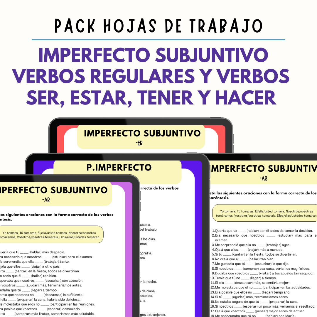 imperfecto de subjuntivo verbos regulares e irregulares hojas de ...