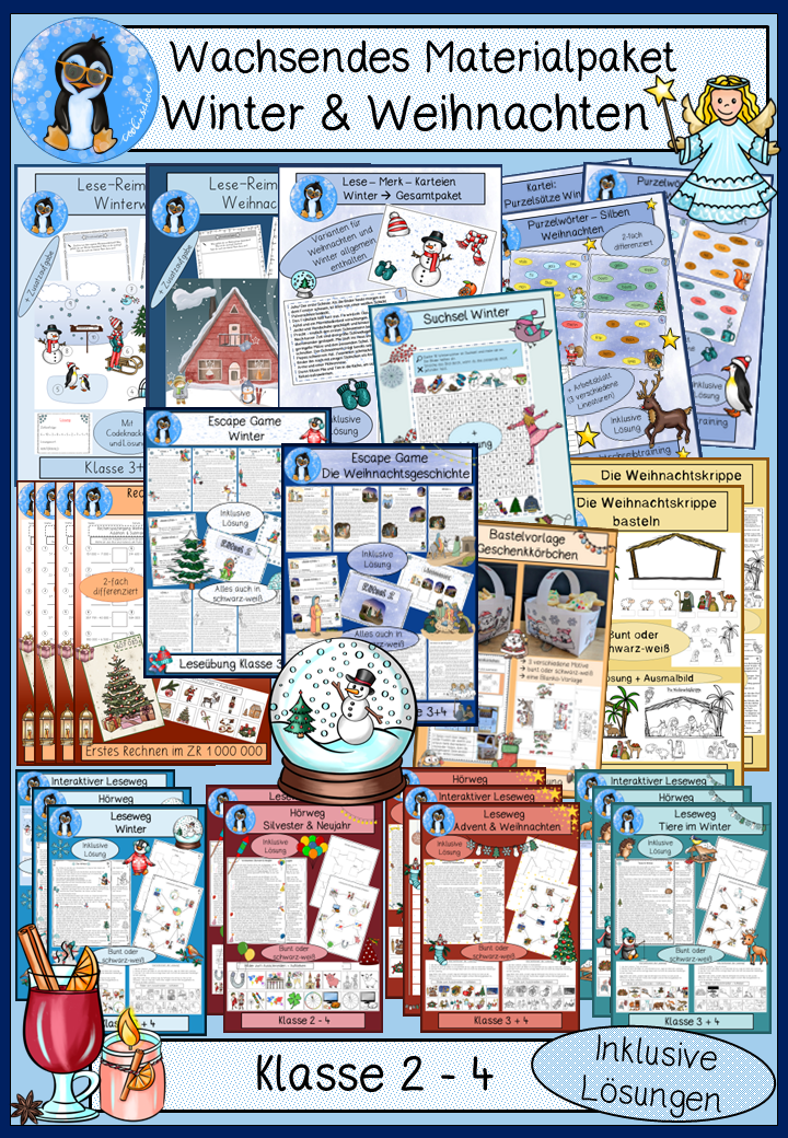 Materialpaket Winter & Weihnachten, Lesetraining, Hörverständnis ...