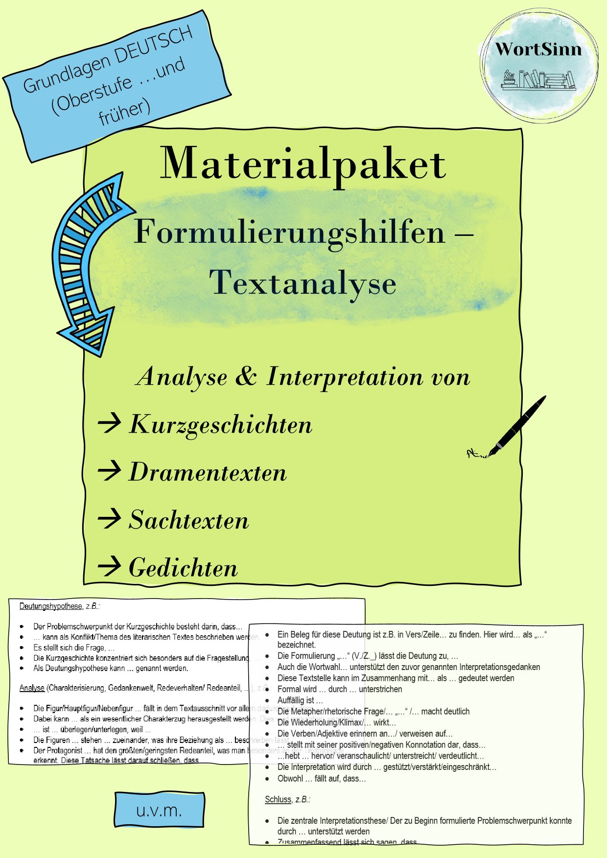 Materialpaket Formulierungshilfen Textanalyse – Unterrichtsmaterial im ...