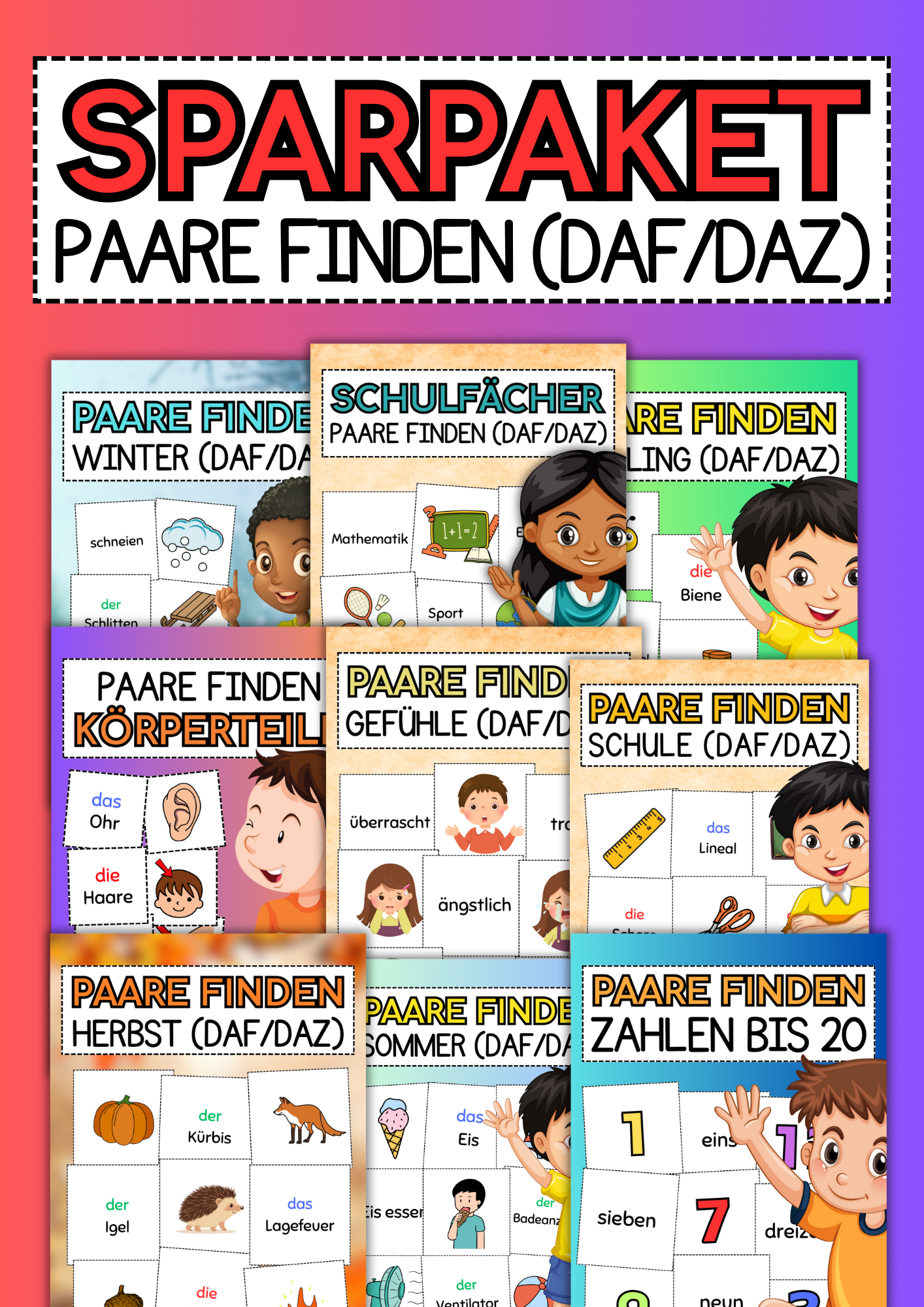 MATERIALPAKET DAF/DAZ - Paare finden (x10 Spielvorlagen ...