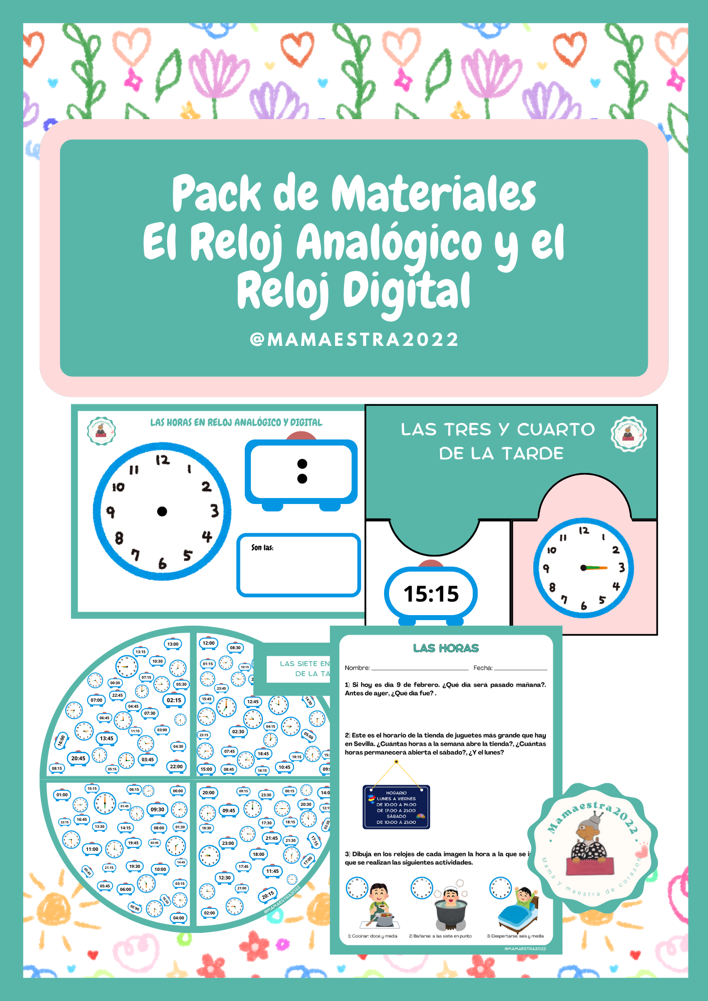 Paquete de materiales las Horas en reloj analógico y digital - material ...