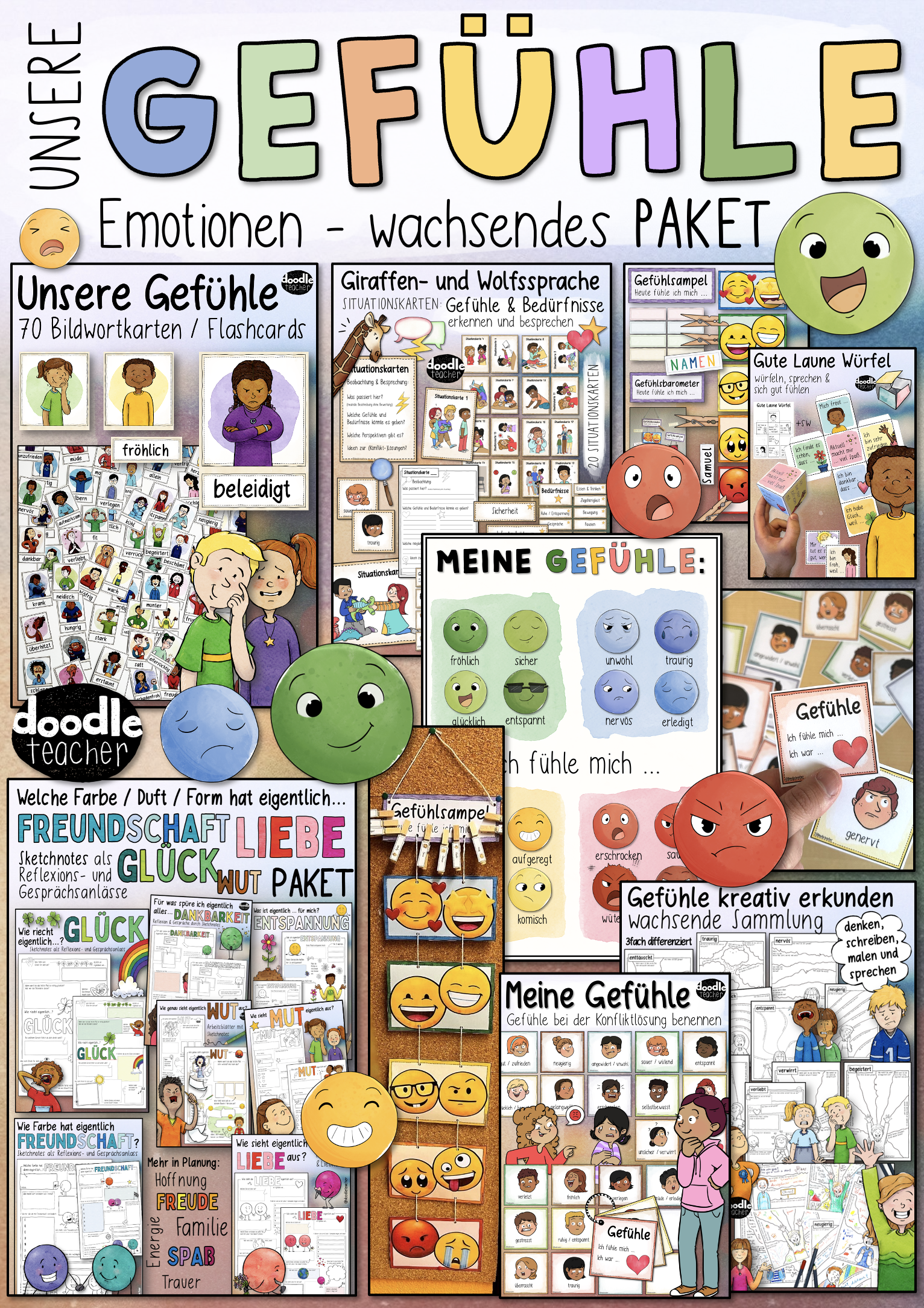 Gefühle / Emotionen 😁☹️🥰 - wachsendes Materialpaket ...