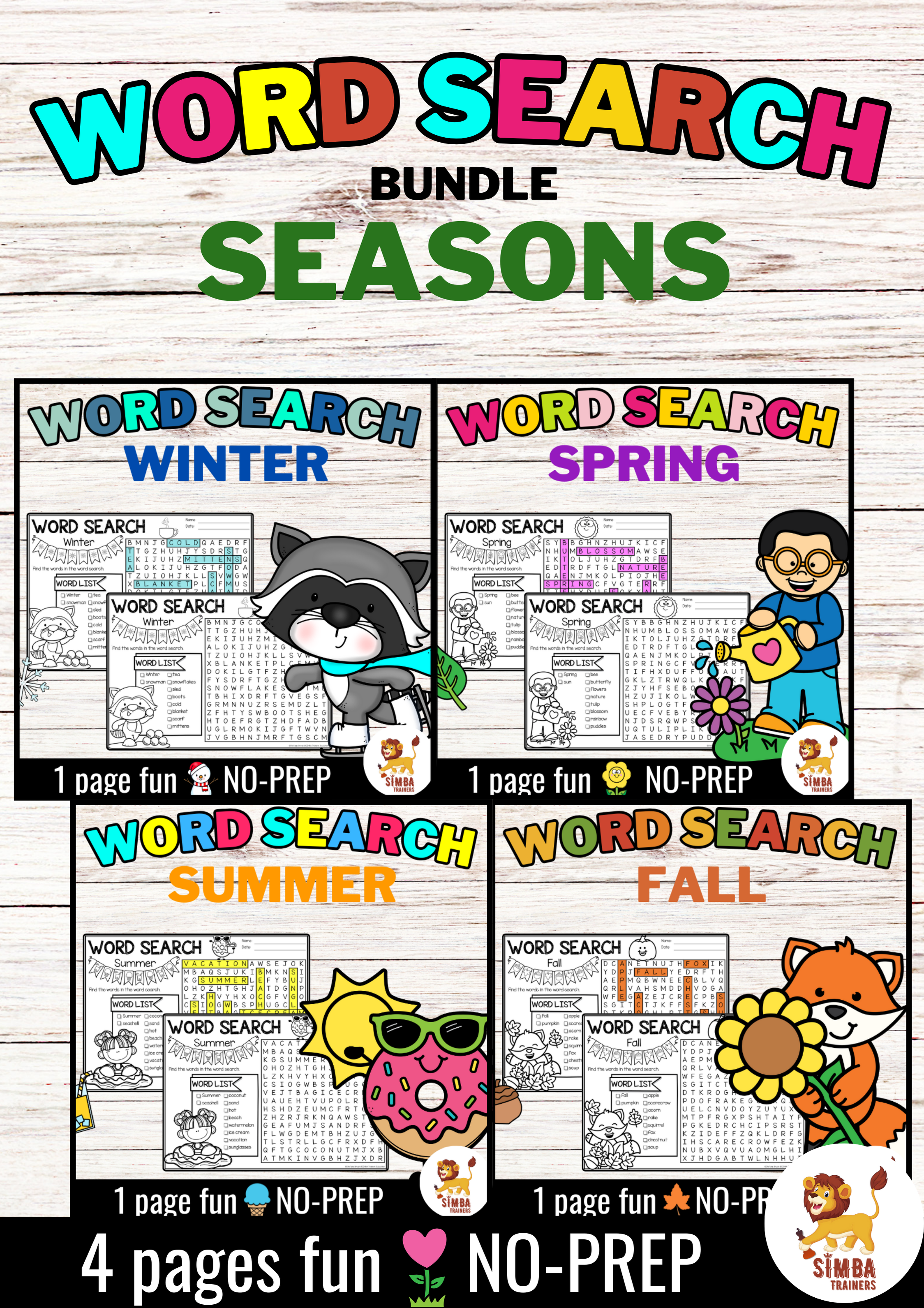 Word Search Puzzle (Seasons) | Estaciones Inglés - Bundle (Paquete ...