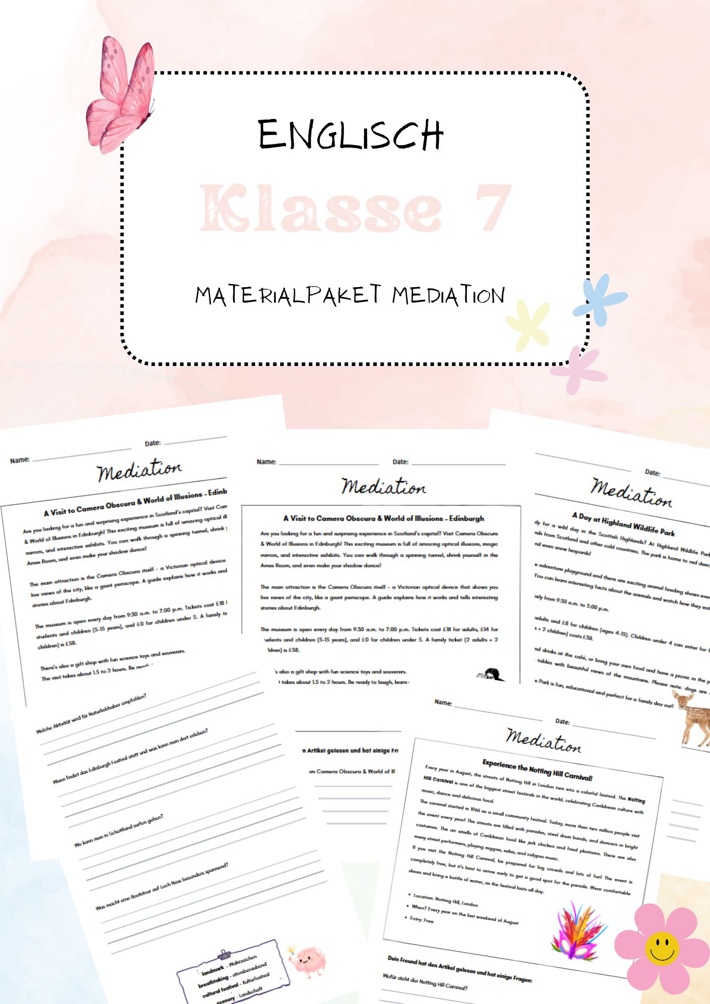 Materialpaket Mediation Arbeitsblätter 7. Klasse – Unterrichtsmaterial im Fach Englisch