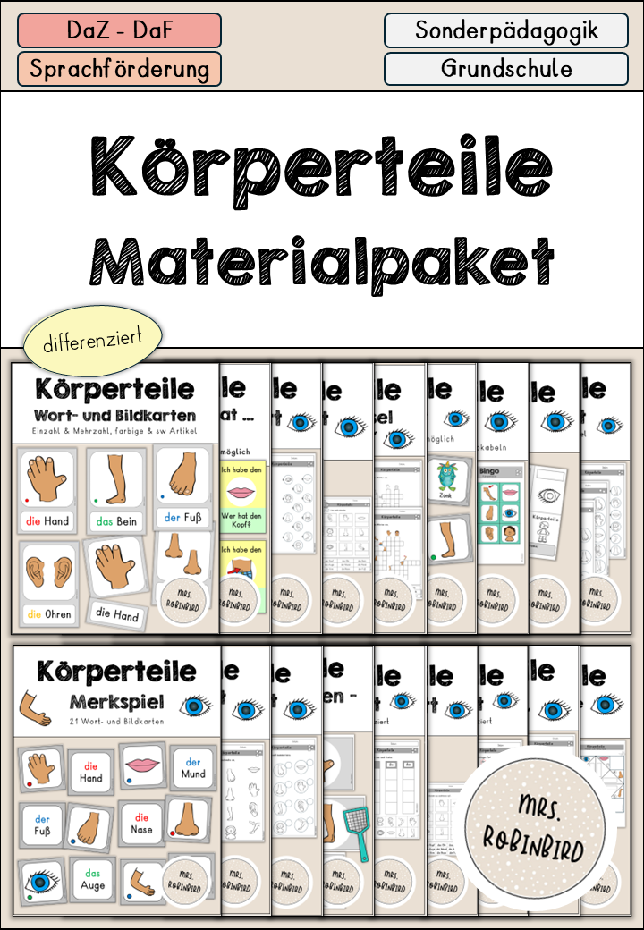 Körperteile Körper Materialpaket differenziert - DaZ DaF ...