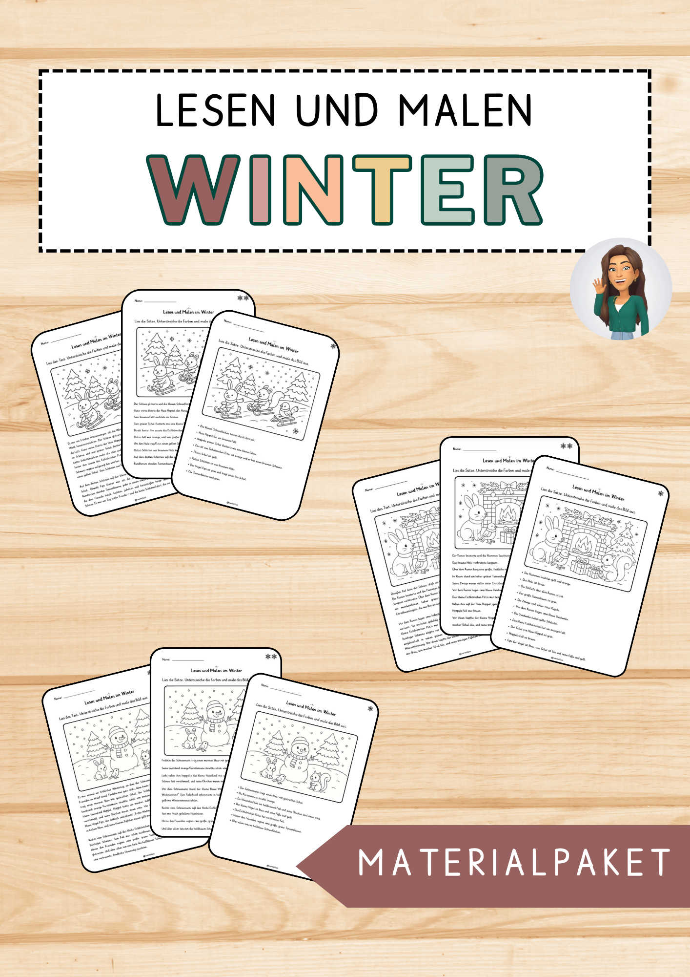 Materialpaket - Alle "Lesen und Malen im Winter"- Texte (wachsend und ...