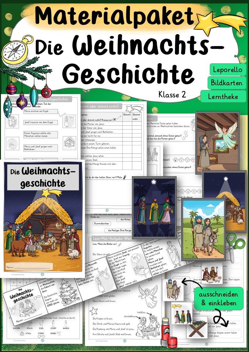 Materialpaket Weihnachtsgeschichte 2. Klasse Weihnachten Lerntheke ...