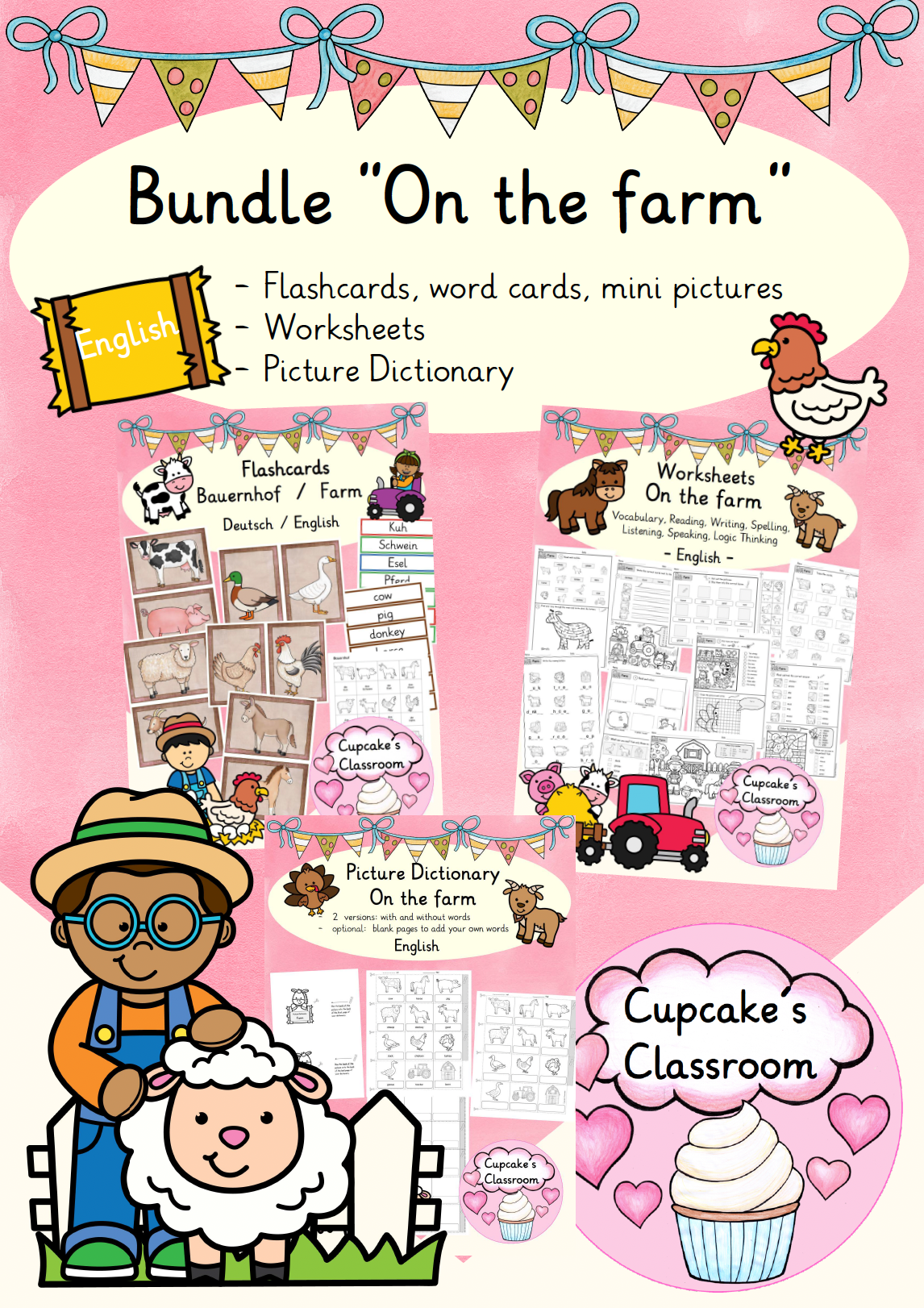 English - Farm / Farm Animals (Bundle: Worksheets, Flashcards, Mini ...