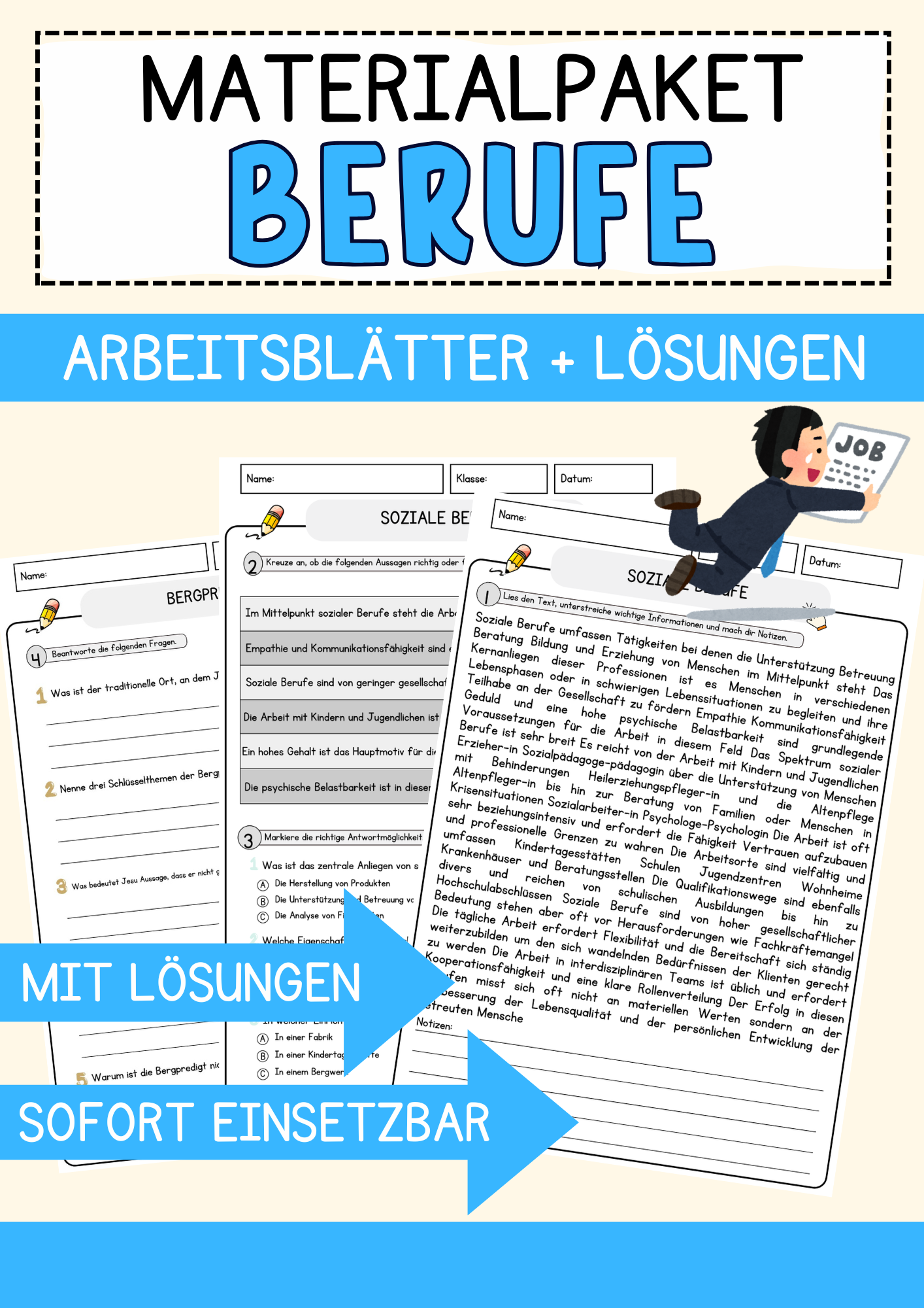 Lernpaket Berufe: Arbeitsblätter, Textanalyse und Diskussionsfragen ...