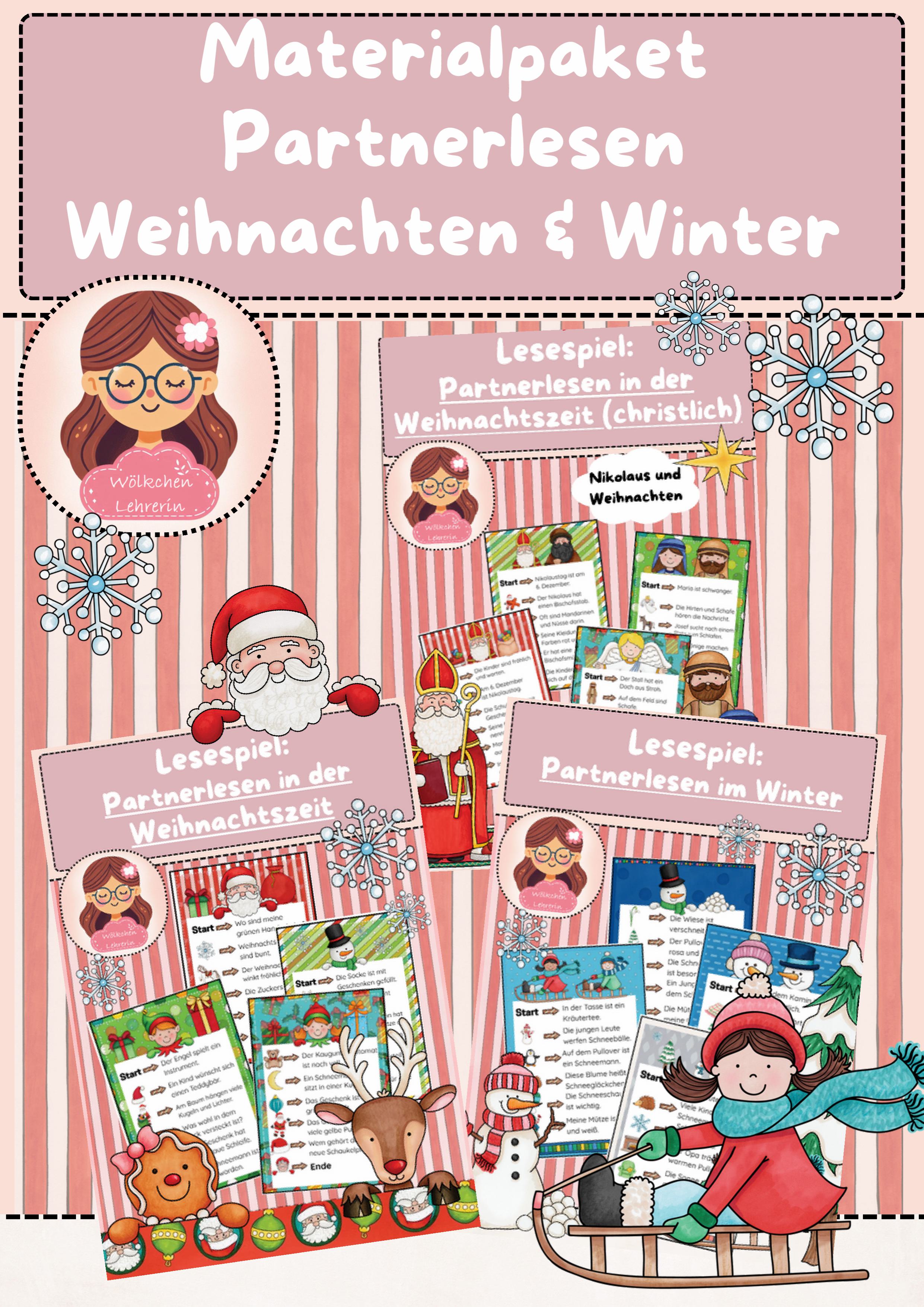Materialpaket: Lesespiele: Partnerlesen an Weihnachten und im Winter ...
