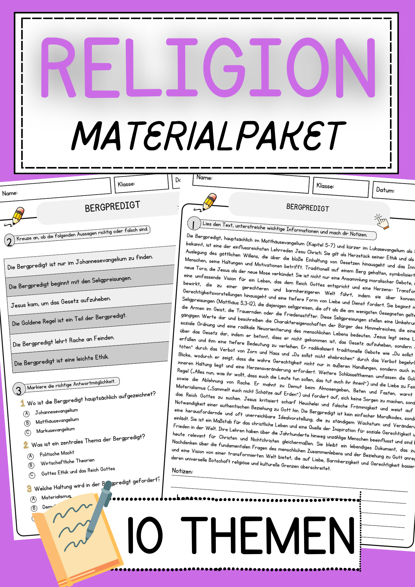 Religion Materialpaket Lesetexte mit Richtig Falsch Multiple Choice und ...