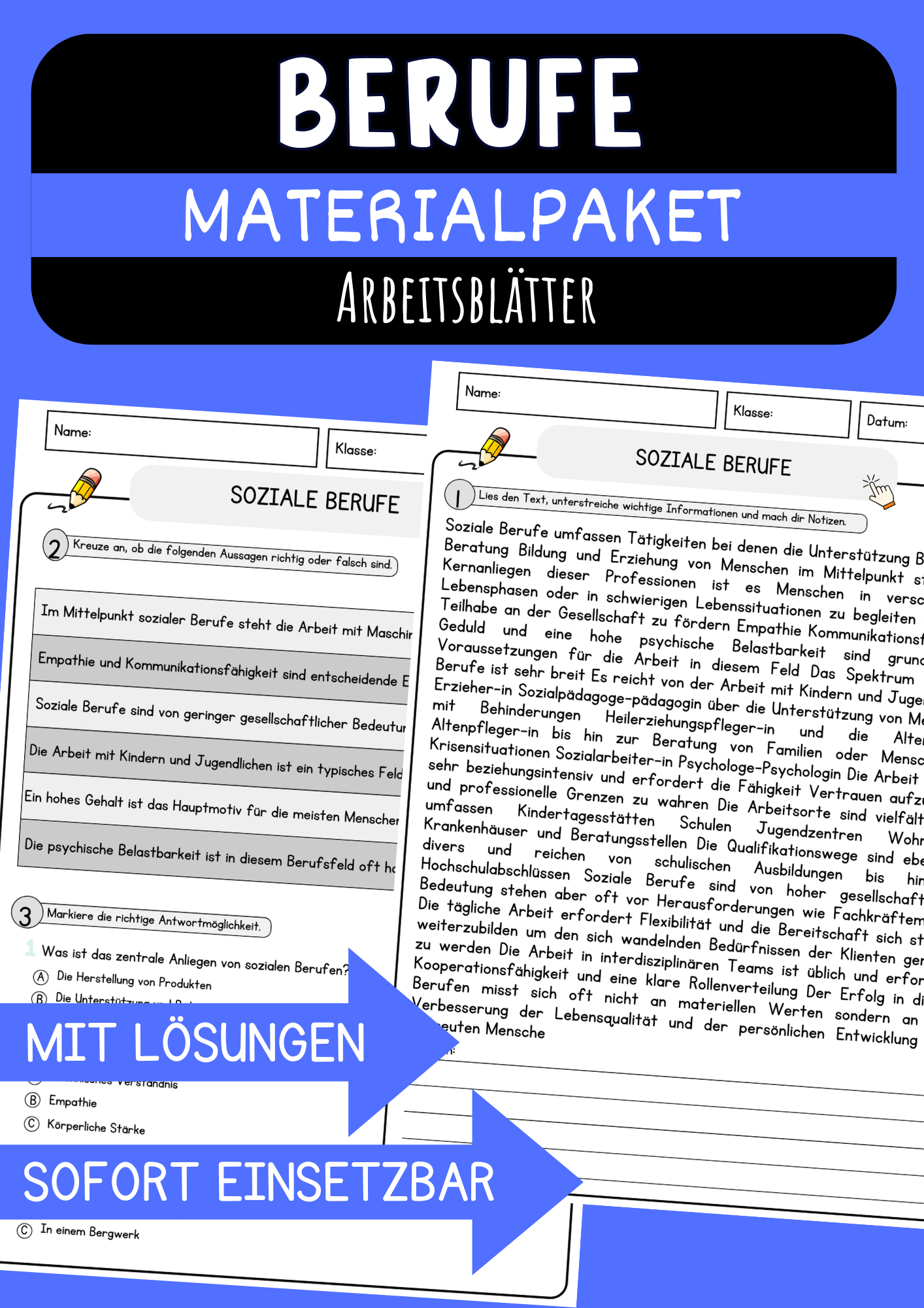 Lernpaket Berufe: Arbeitsblätter, Textanalyse und Diskussionsfragen ...