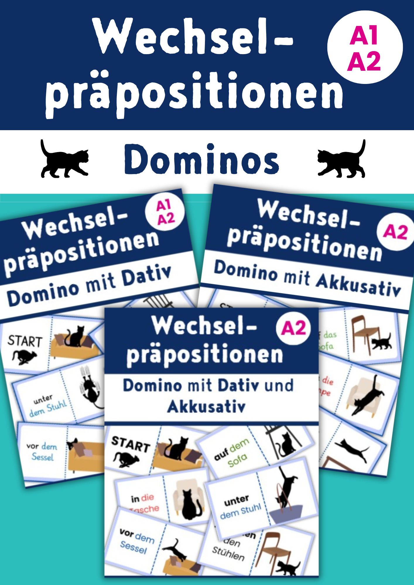 Wechselpräpositionen | Dominos | mit Dativ und Akkusativ | Spiele A1 A2 ...