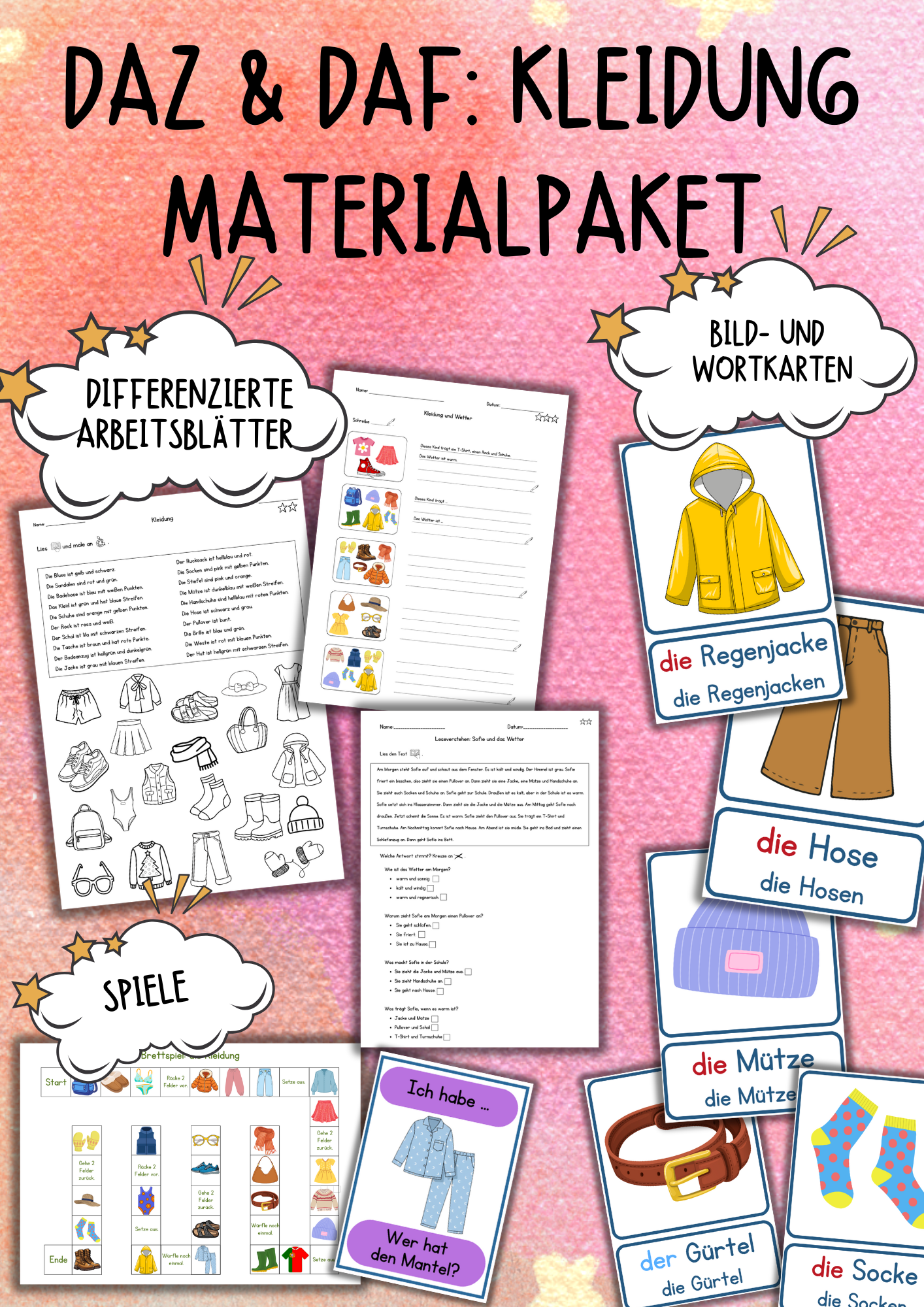 DaZ / DaF - Kleidung (und Wetter) - MATERIALPAKET – Unterrichtsmaterial ...