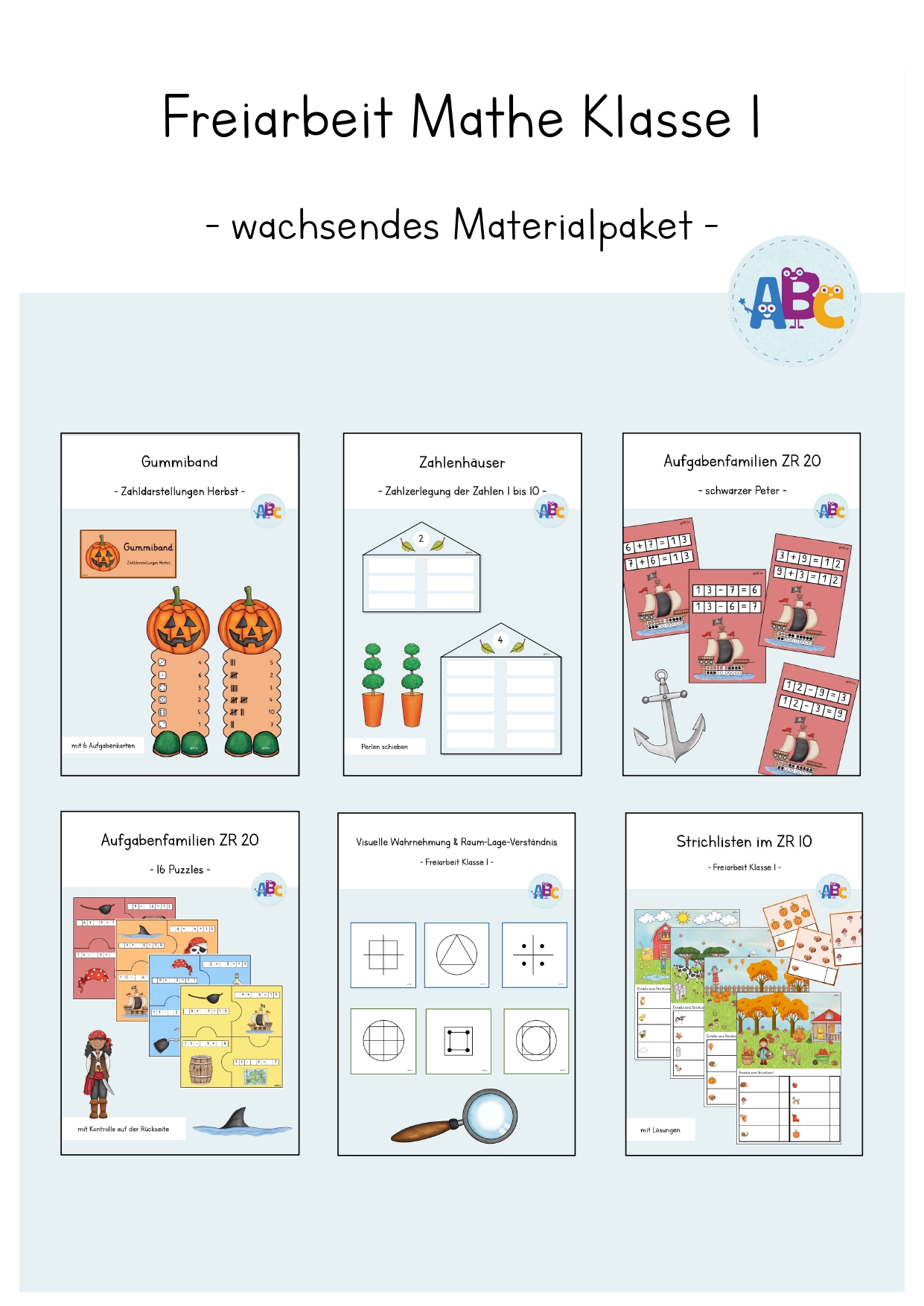 Freiarbeit Mathe Klasse 1 : wachsendes Materialpaket ...