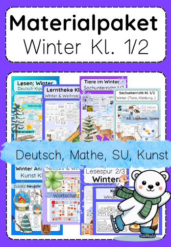 Materialpaket Winter 1 & 2 Deutsch, Kunst, Mathe Sachunterricht ...