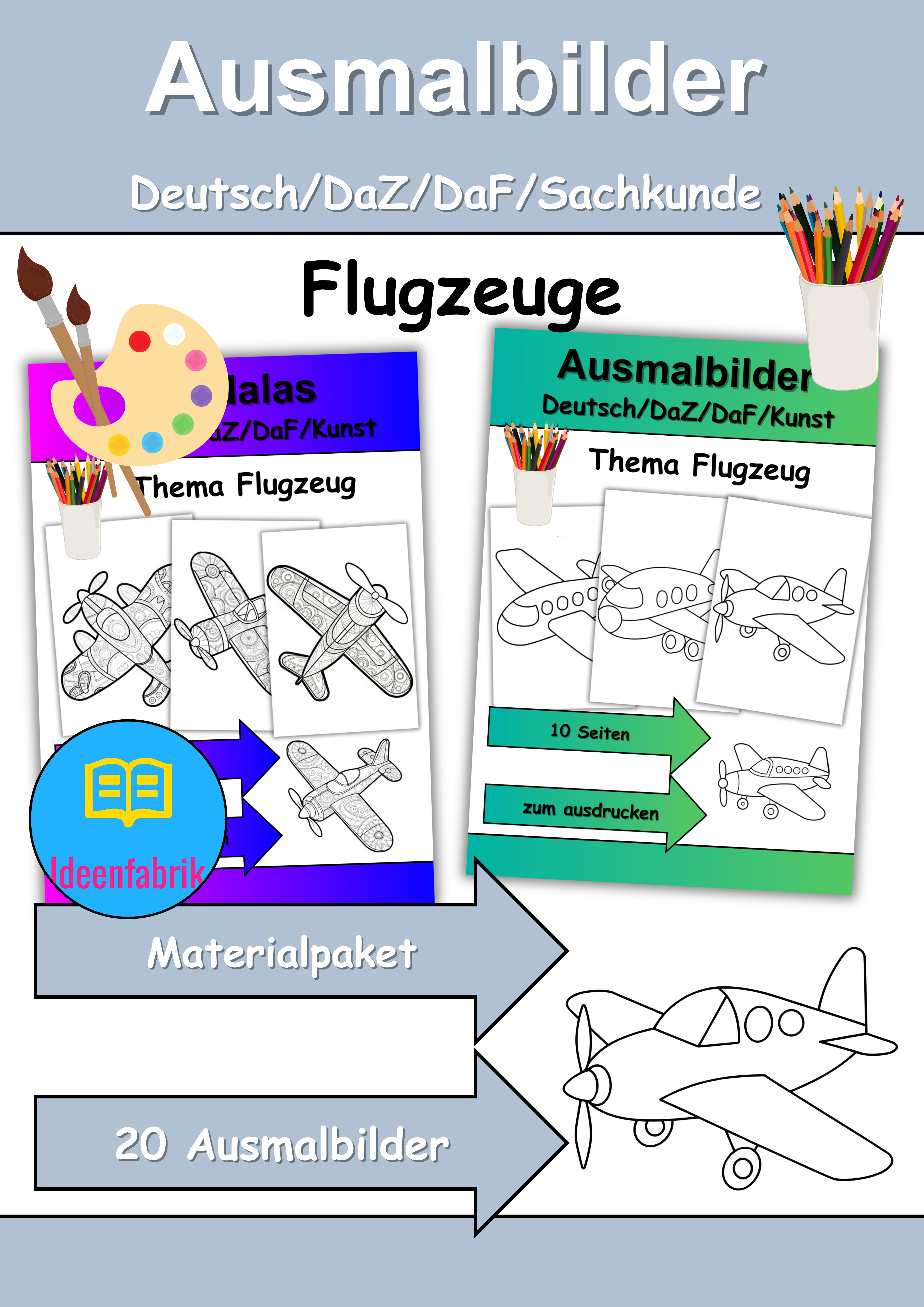 Ausmalbilder & Mandalas PAKET Thema Flugzeuge - Grundschule ...