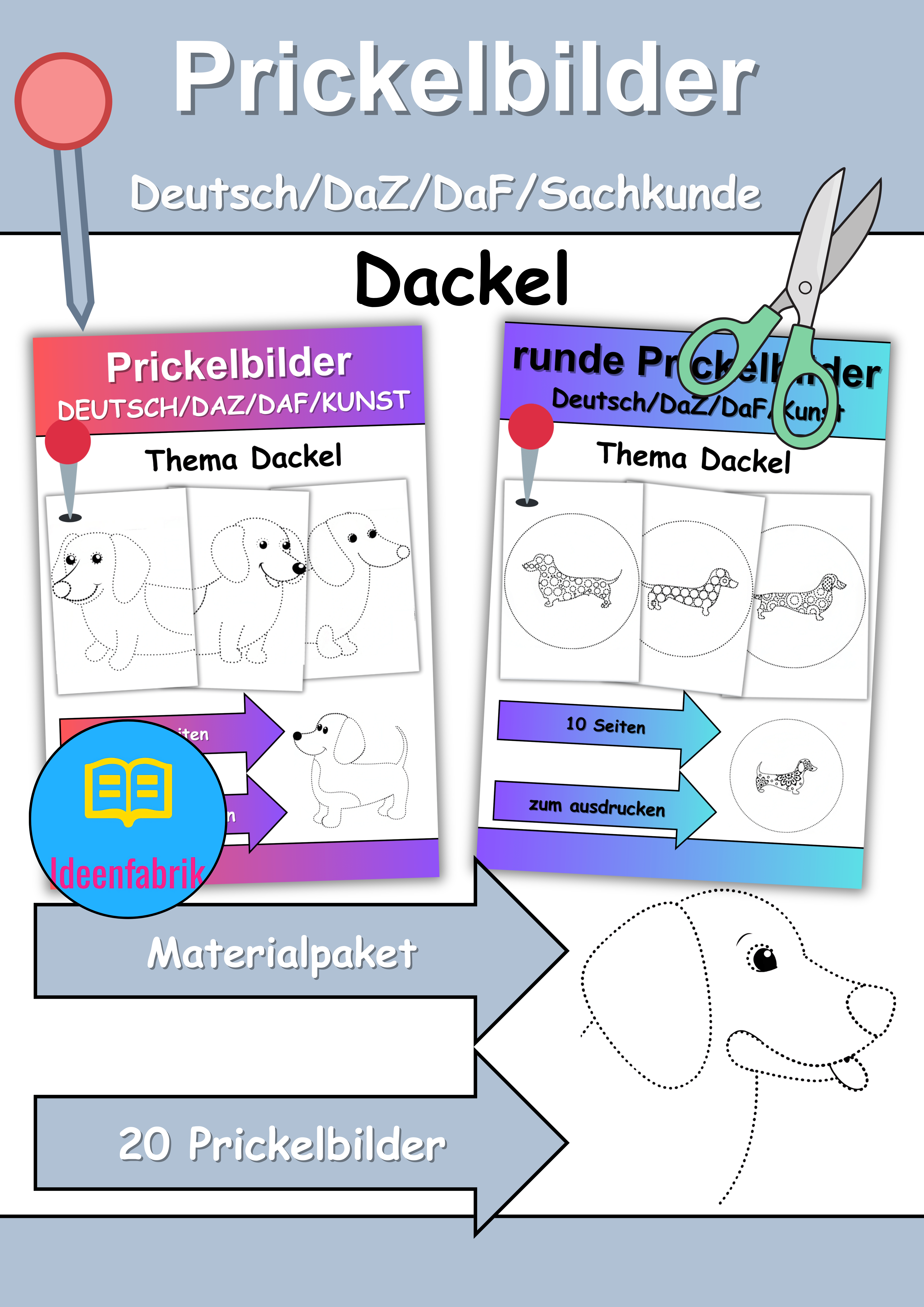 Prickelbilder / Fensterbilder PAKET Thema Dackel - Grundschule ...