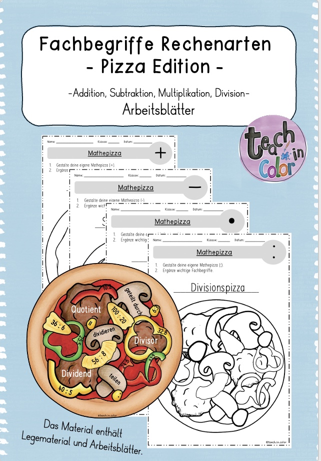 Materialpaket - Fachbegriffe Grundrechenarten - Pizza Edition ...