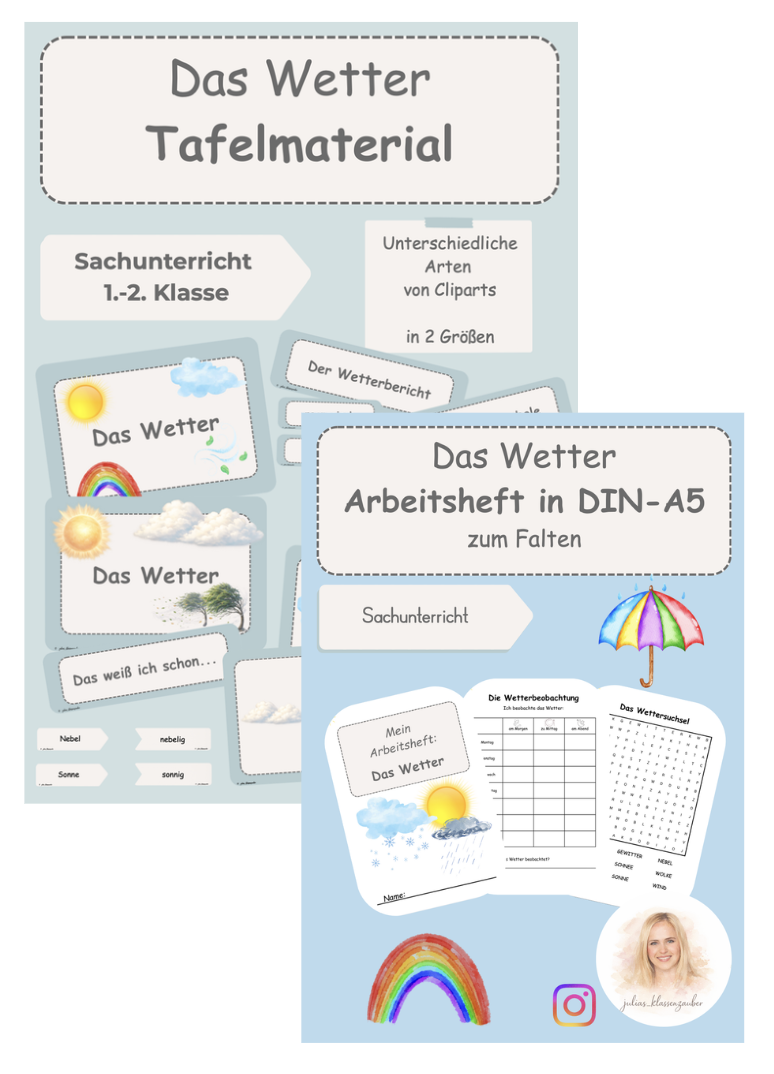 Materialpaket - Das Wetter - Tafelmaterial + Arbeitsheft DIN-A5 ...