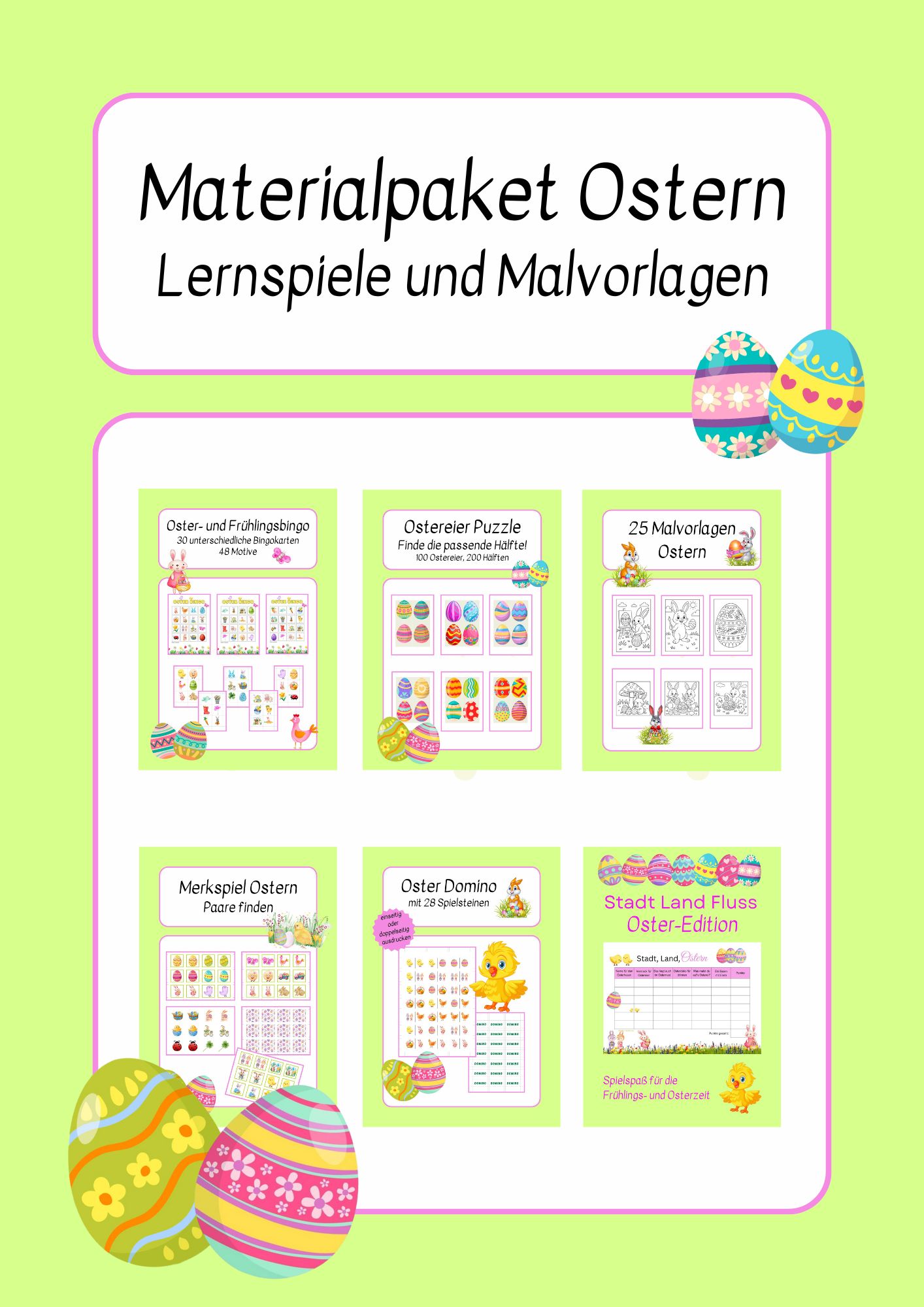 MATERIALPAKET Ostern - tolle Lernspiele und Malvorlagen ...
