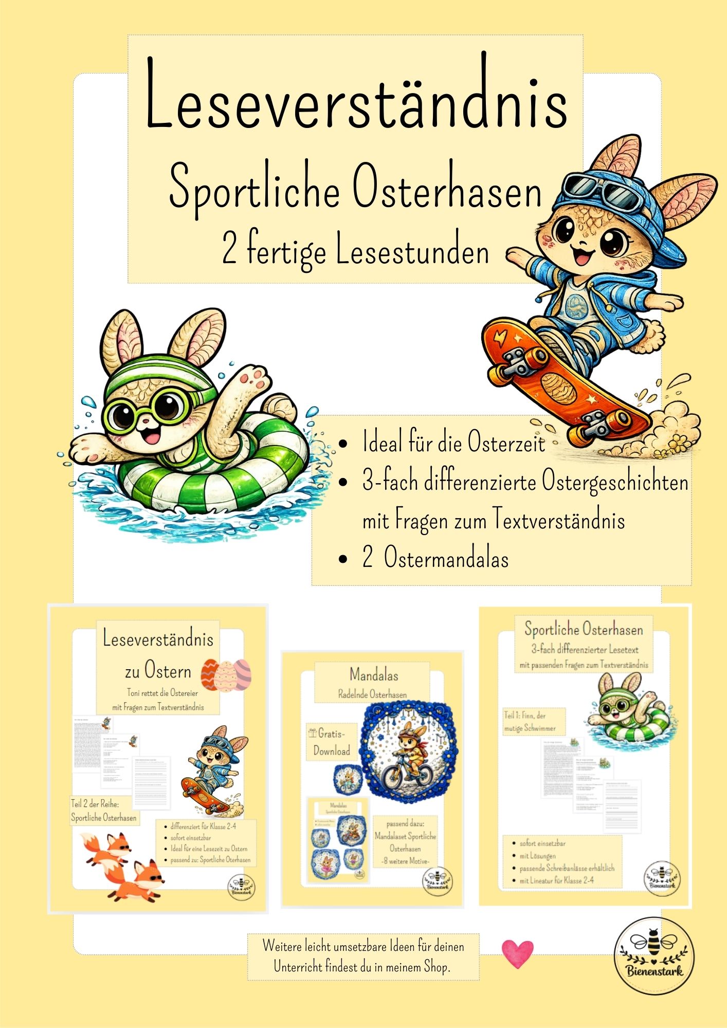 Lesen zu Ostern - Materialpaket Leseförderung- Sportliche Osterhasen ...