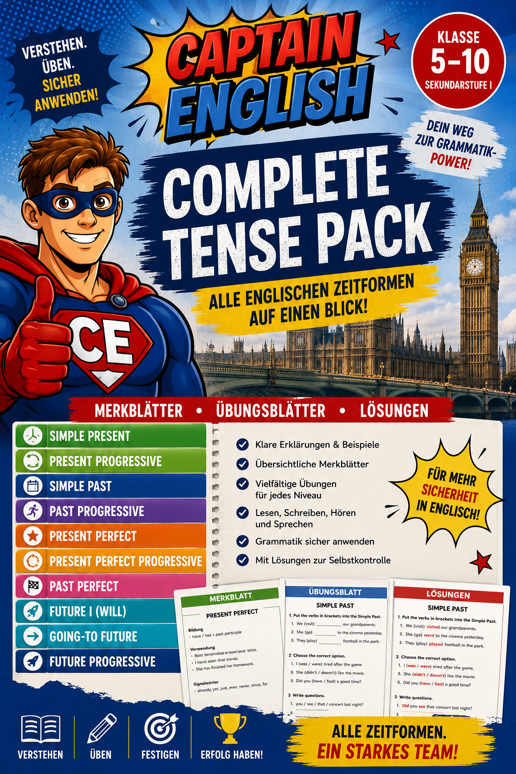 English Tenses Materialpaket Merk- und Übungsblätter ...